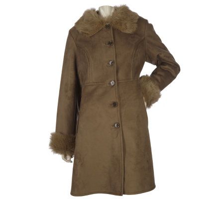 Centigrade Faux Shearling Coat with Empire Waist & Faux Fur Trim - QVC.com
