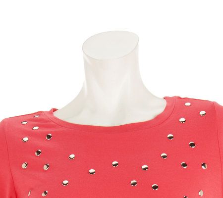 Kris Jenner Kollection Embellished Knit Top with Hi-Low Hem - QVC.com