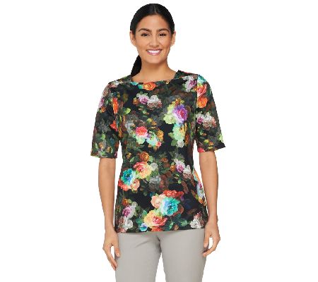 George Simonton Printed Scuba Knit Top with Bateau Neckline - QVC.com