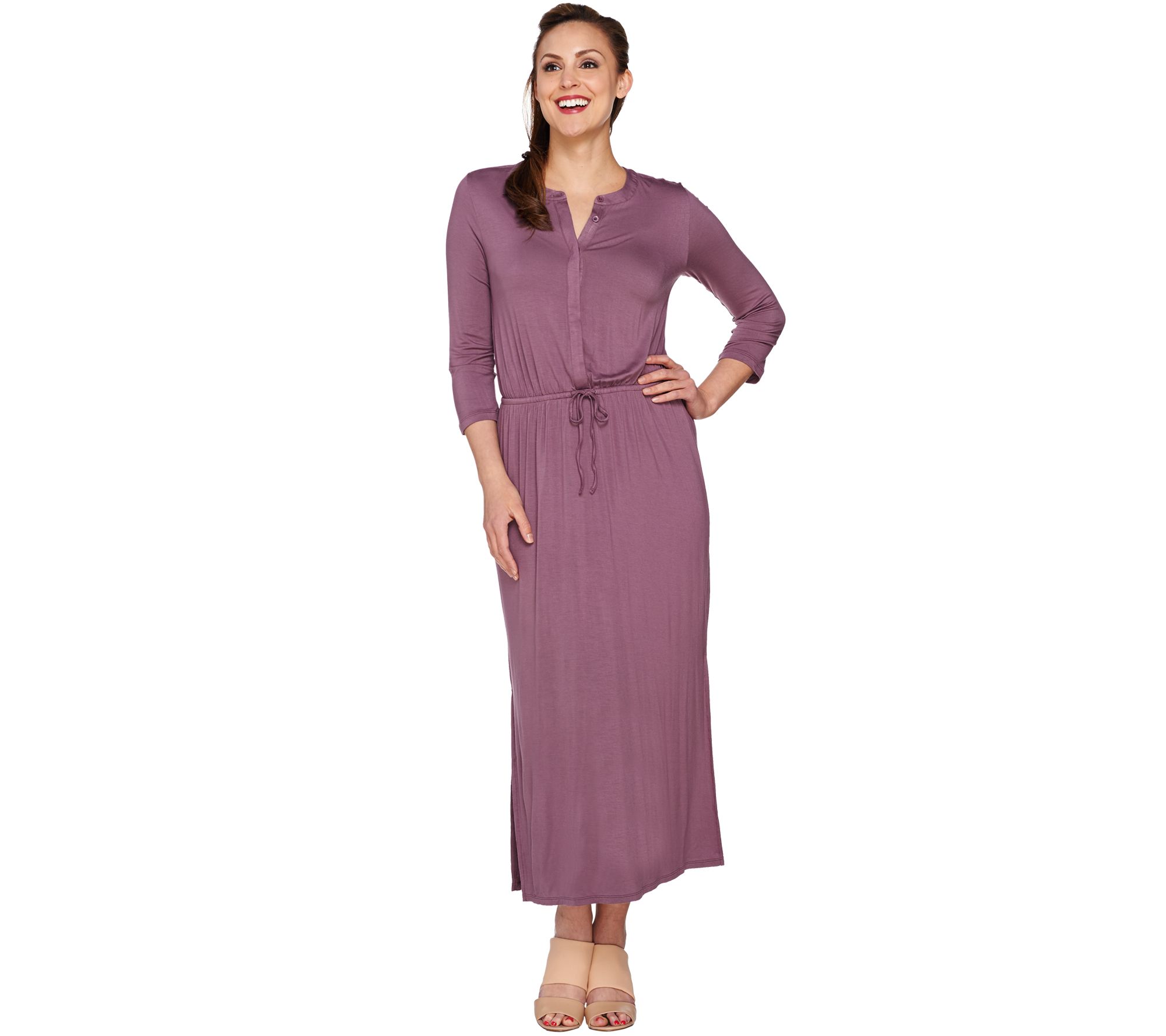 H by Halston 3/4 Sleeve Maxi Dress with Drawstring - QVC.com