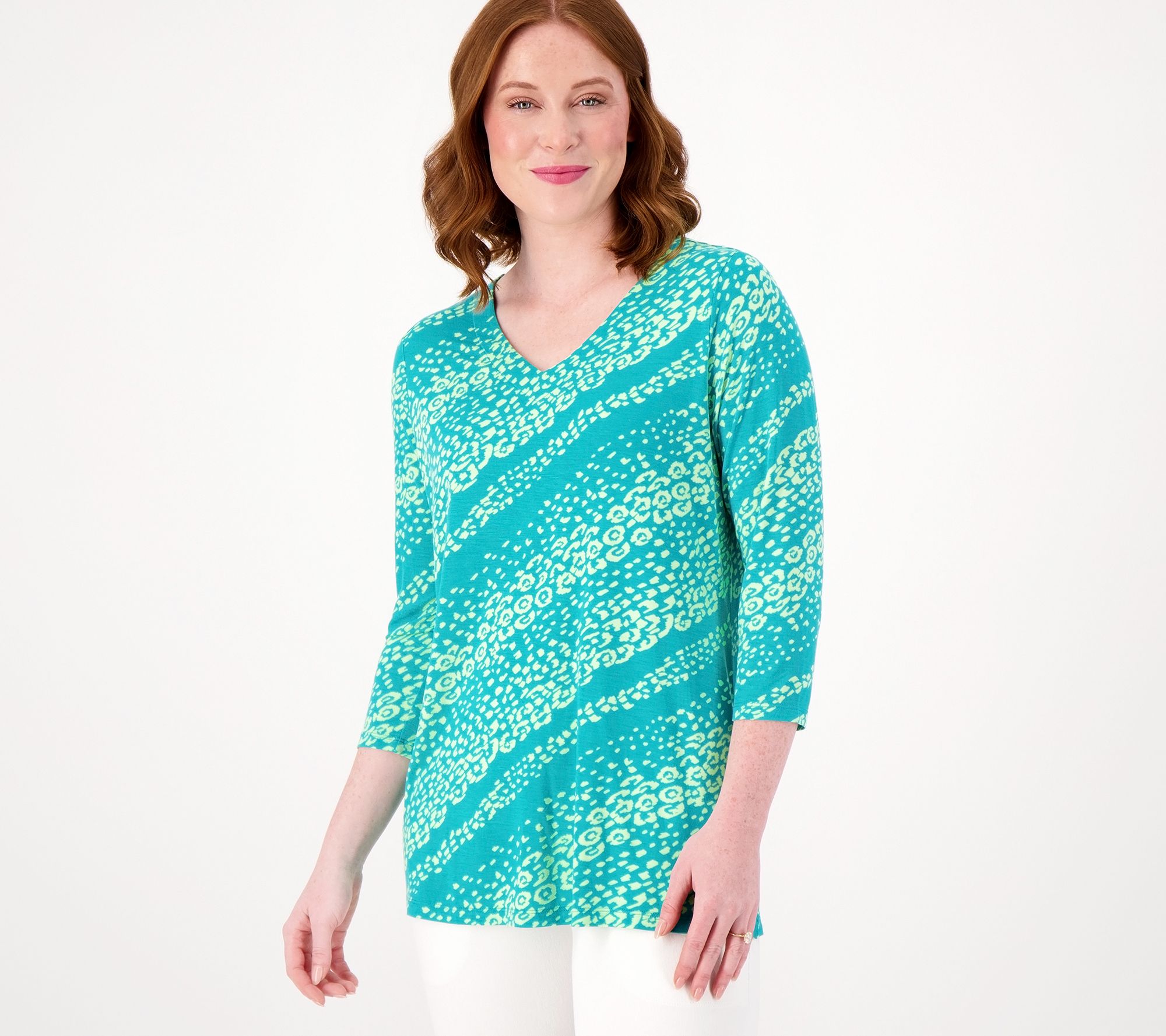 "As Is" Belle by Kim Gravel Rayon Spandex Citi Cat V-Neck Top - QVC.com