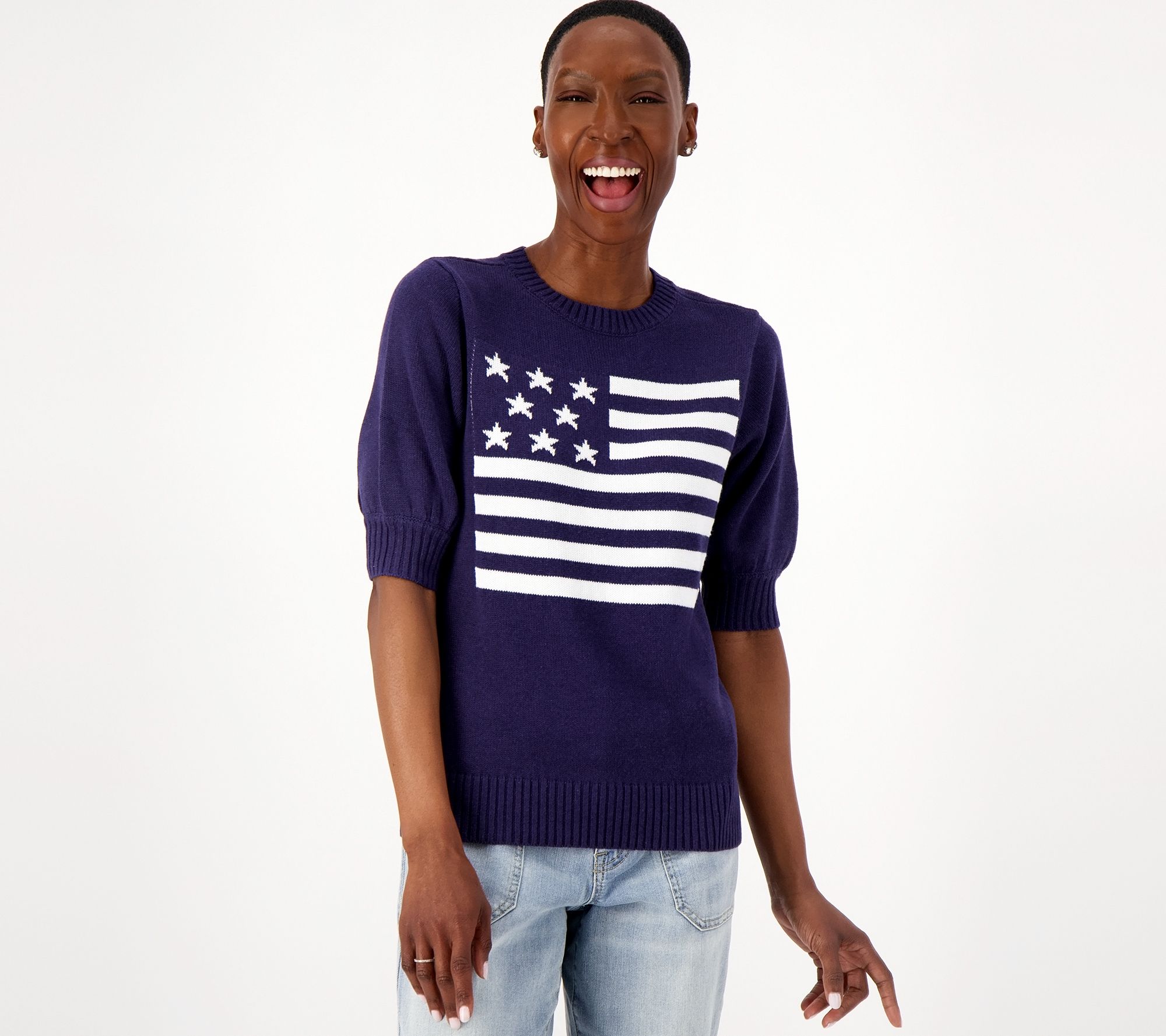 "As Is" Candace Cameron Bure Summer Sweater with Puff Sleeve - QVC.com