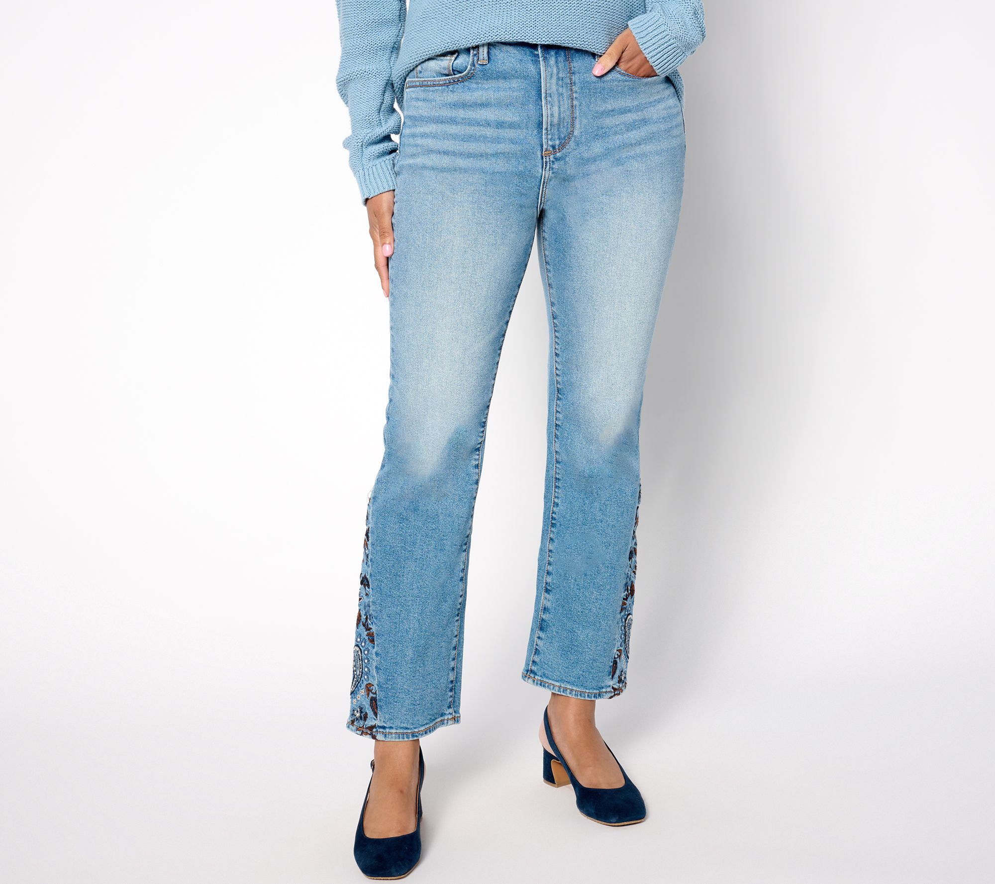 Driftwood Jeans Clara Ankle Flare Leg Jean - Moody Paisley - QVC.com