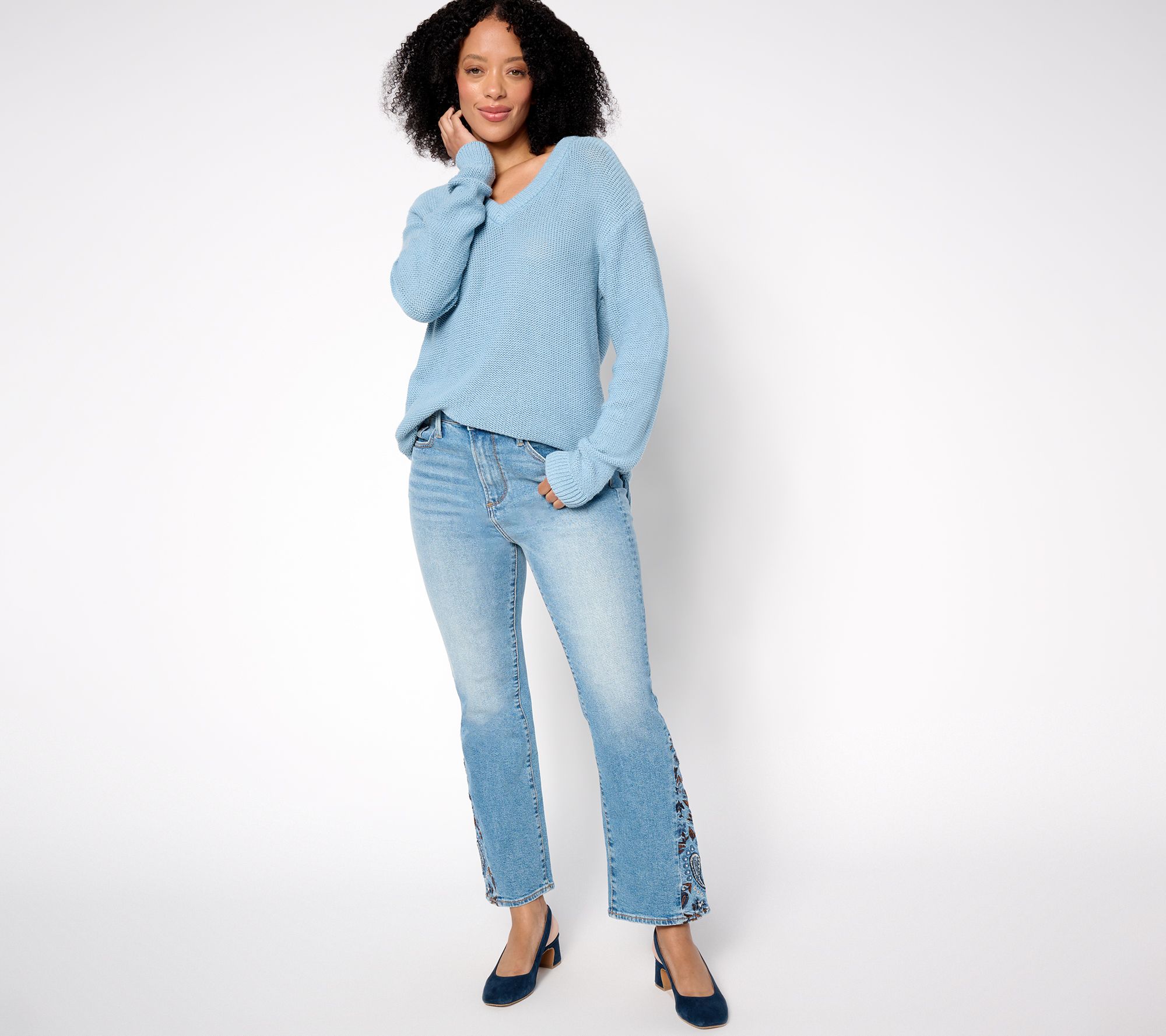 Driftwood Jeans Clara Ankle Flare Leg Jean - Moody Paisley - QVC.com