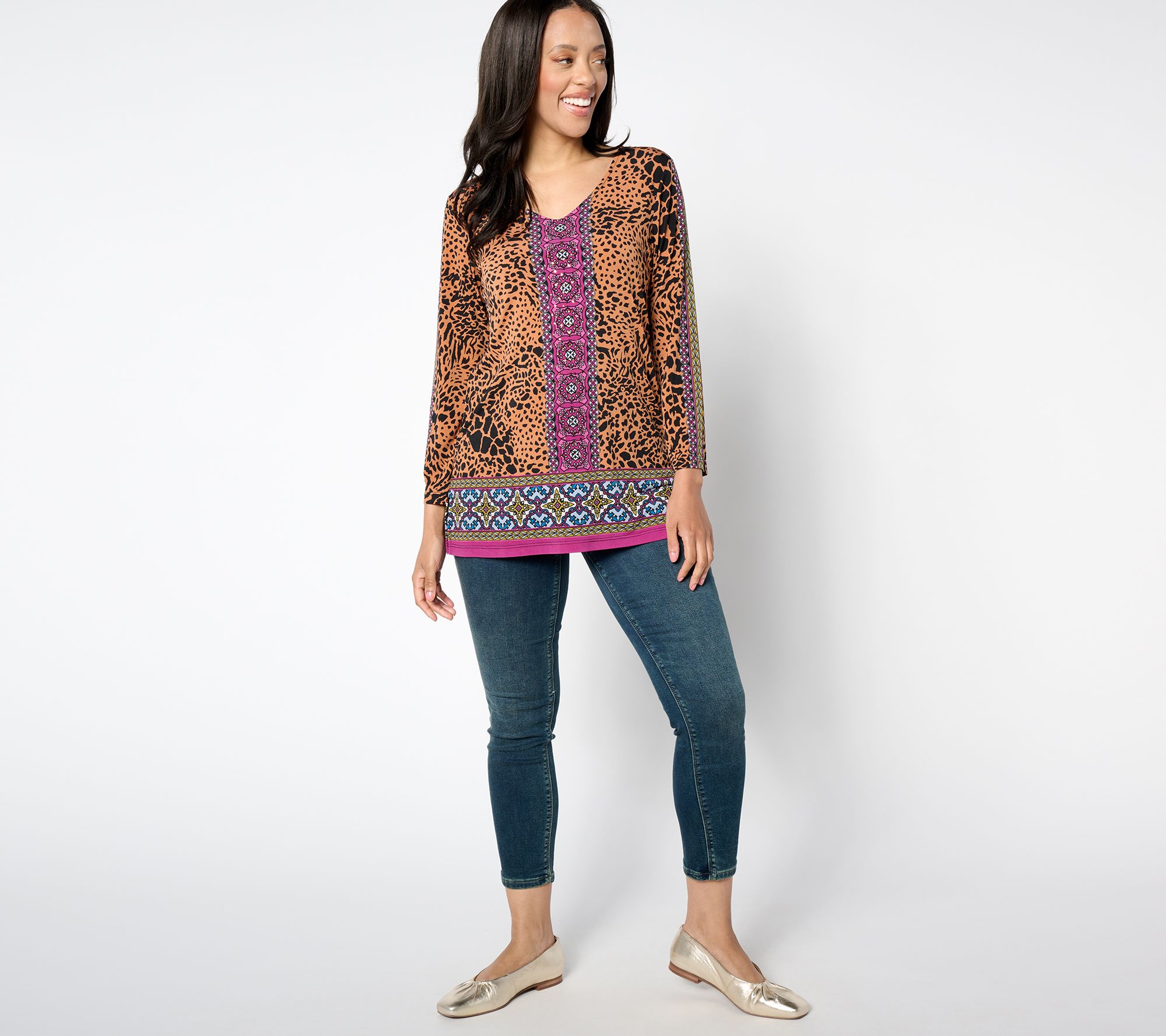 Susan Graver Printed Liquid Knit Tunic with Embellishment - QVC.com