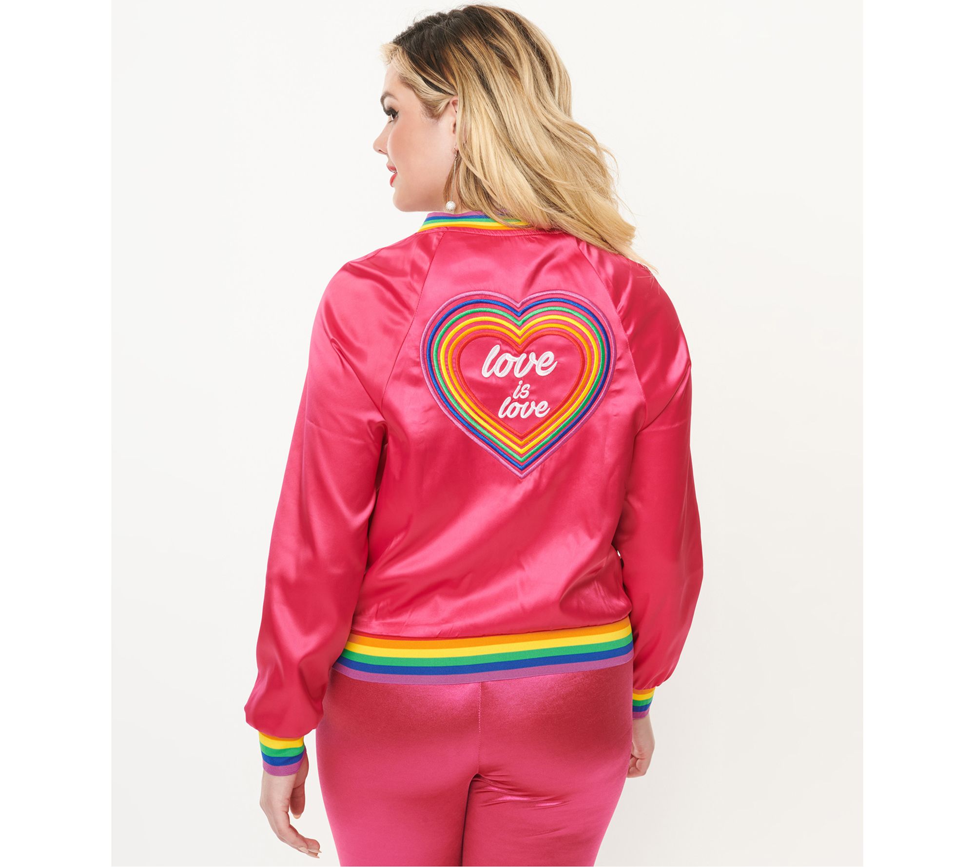 Unique Vintage Love is Love Long Sleeve Pride Bomber Jacket - QVC.com