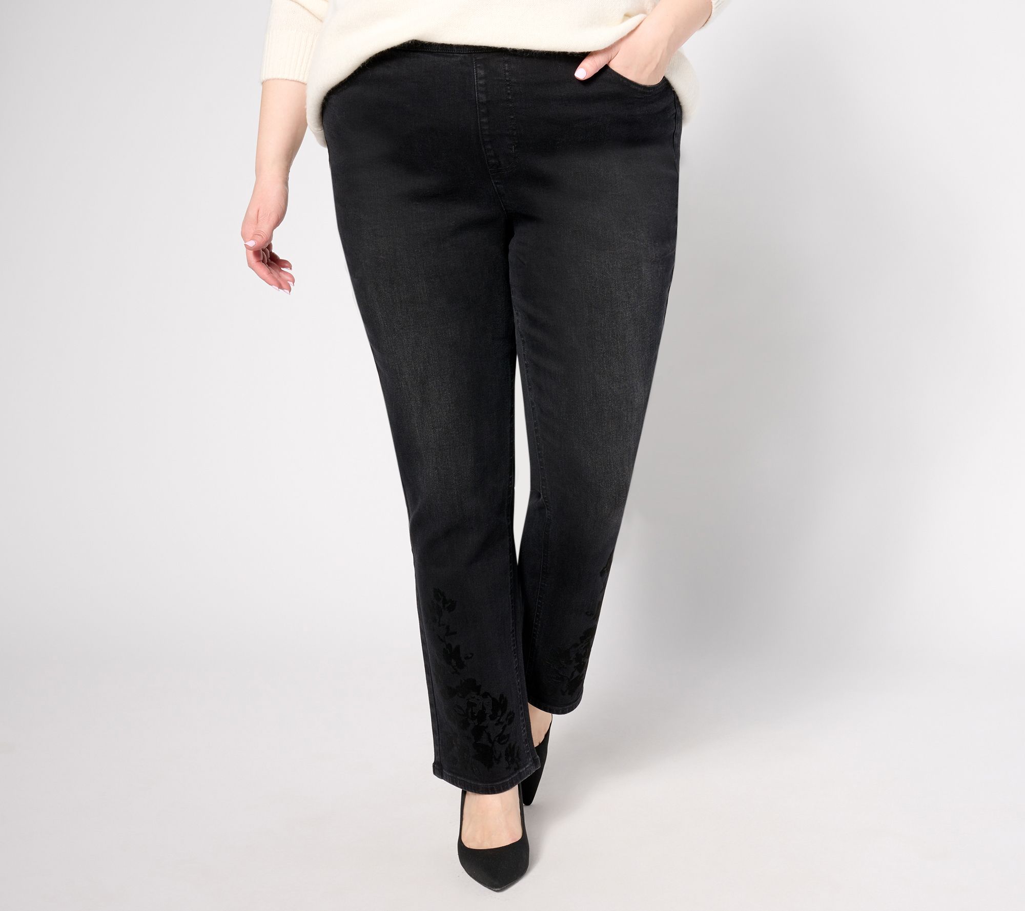 Isaac Mizrahi Live! Tall True Denim Black Flocked Jeans - QVC.com