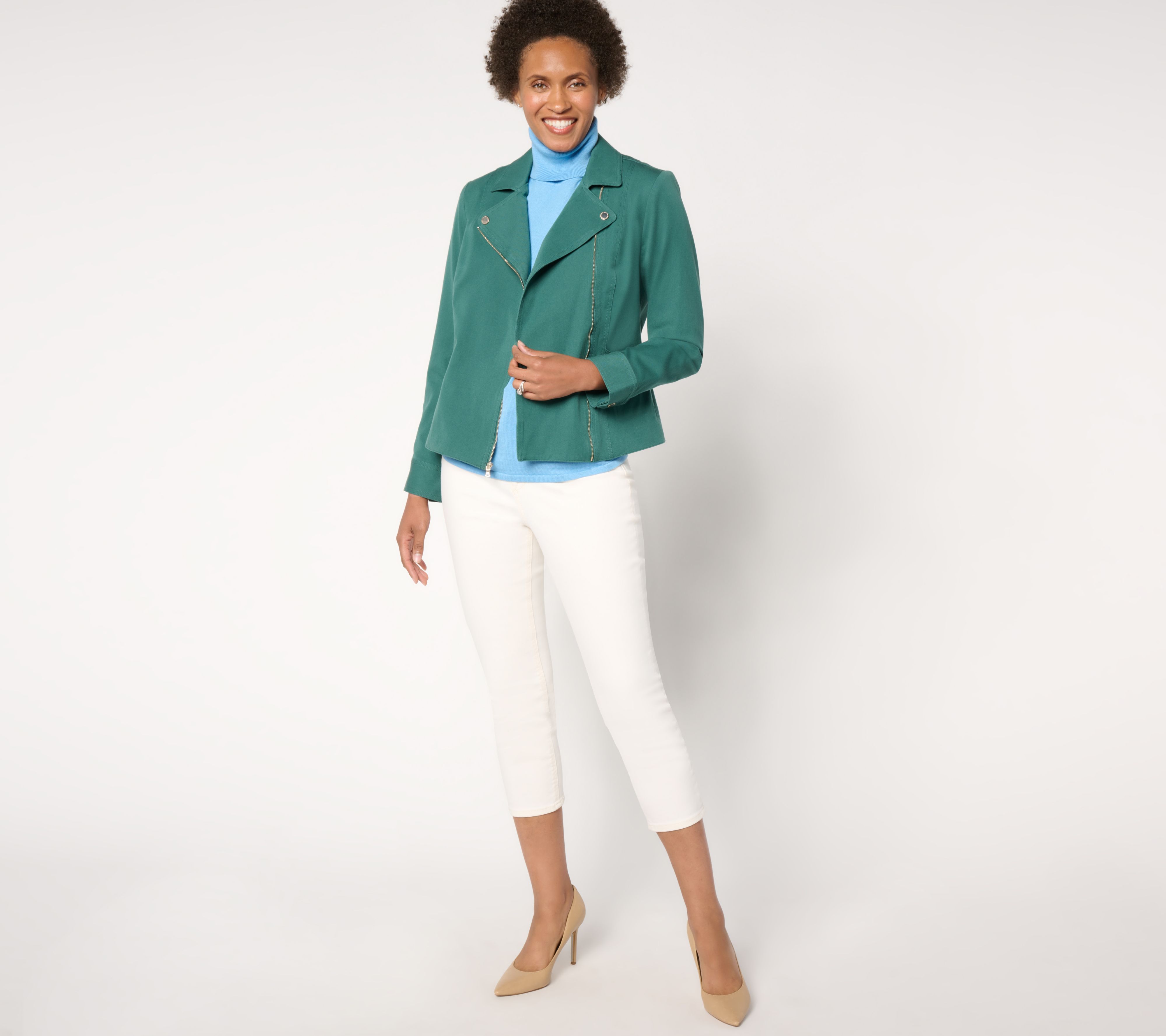 "As Is" Isaac Mizrahi Live! 24/7 Stretch Zip Front Moto Jacket - QVC.com