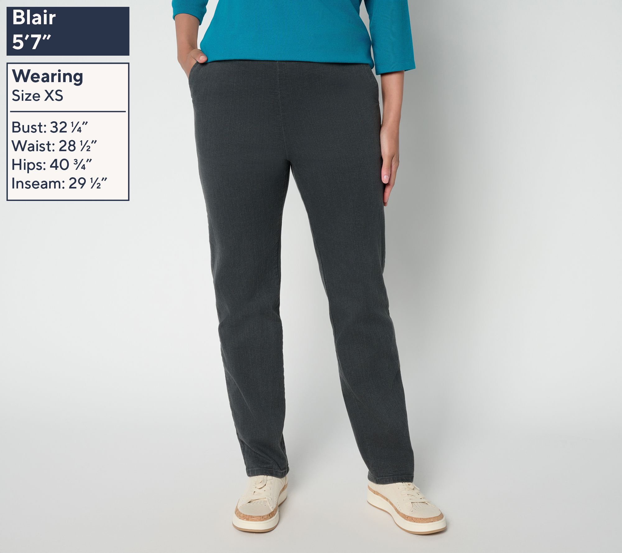Denim & Co. Regular Black Flat Front Back Pocket Pant - QVC.com