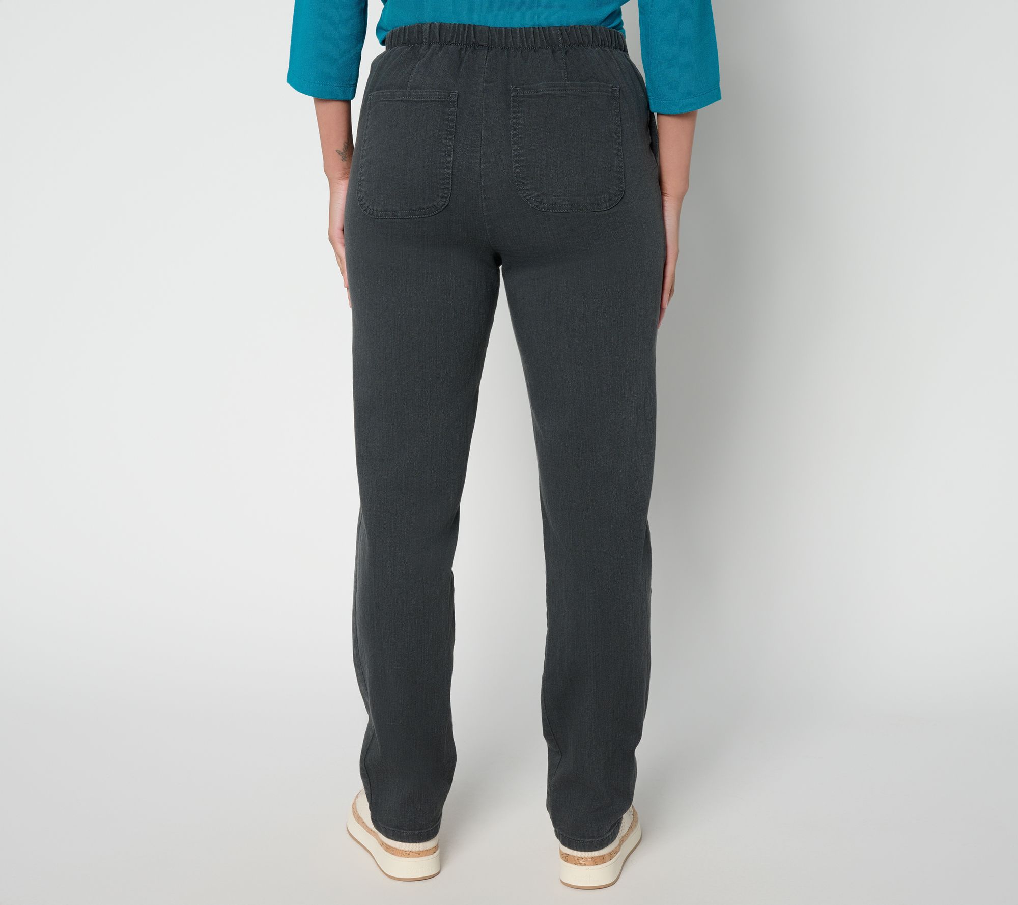 Denim & Co. Regular Black Flat Front Back Pocket Pant - QVC.com