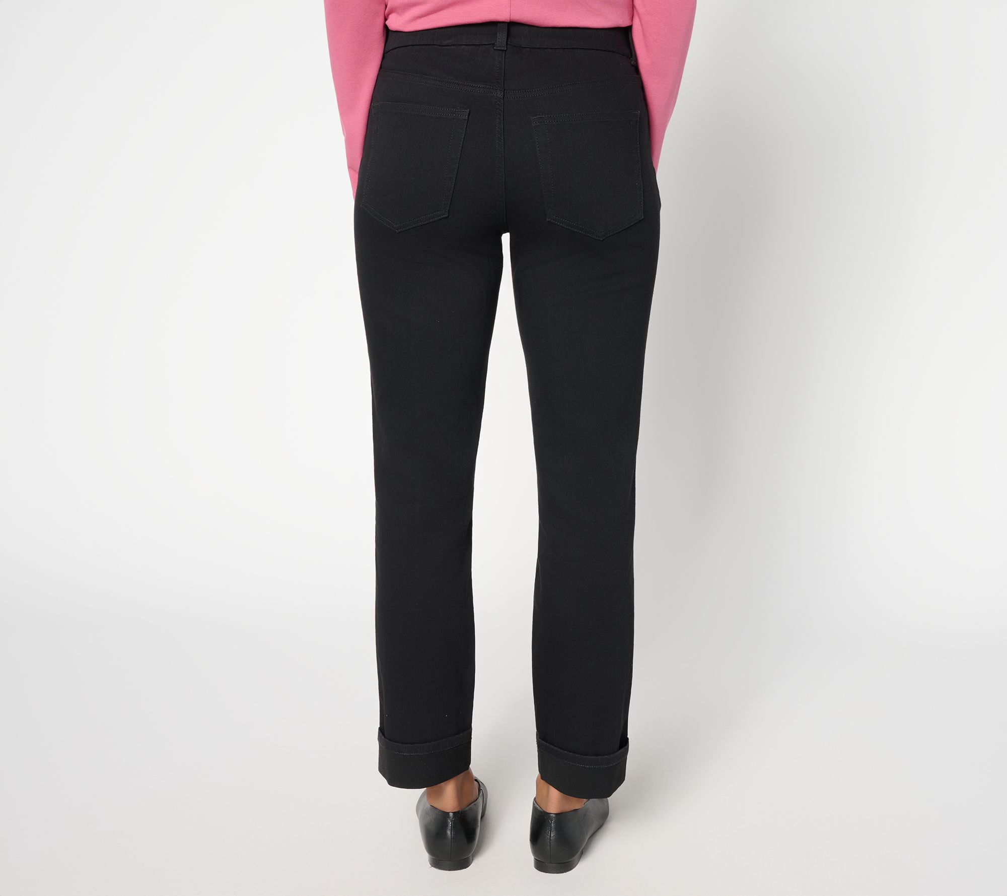 Denim & Co. Petite Black Easy Stretch Cuffed Ankle Jean - QVC.com
