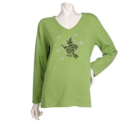 Quacker Factory Halloween Rhinestone V-neck Sweater - QVC.com