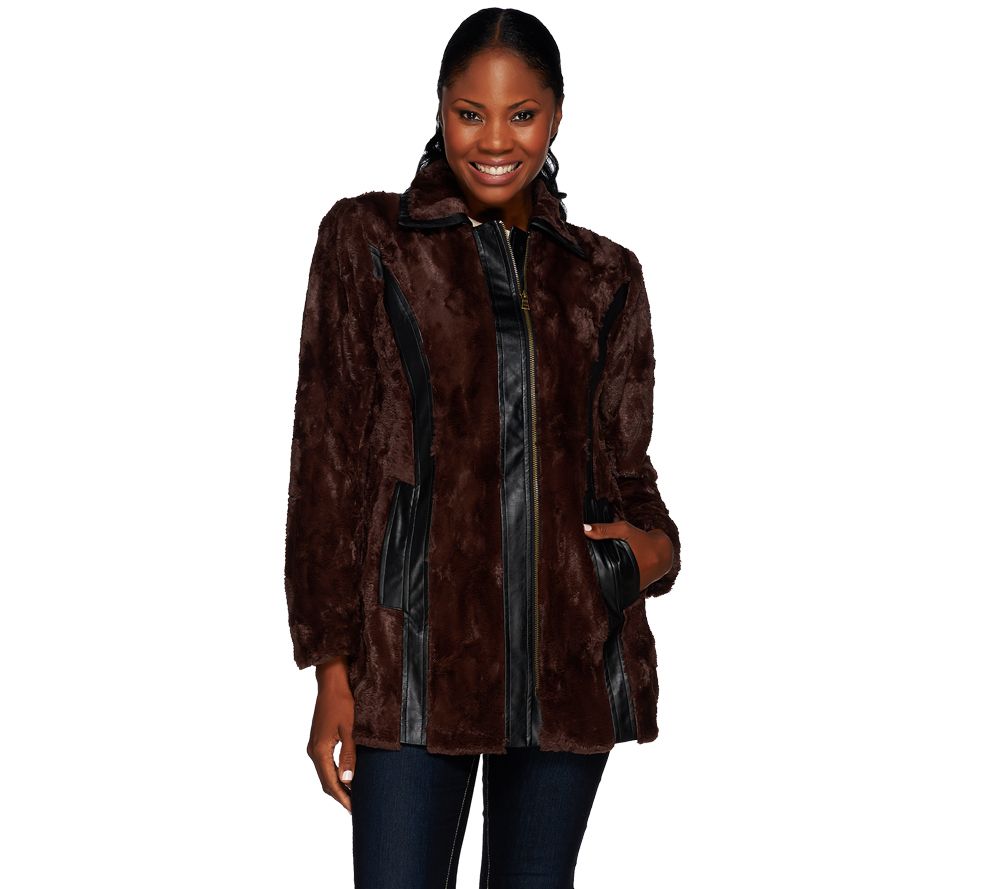 "As Is" Styled by Joe Zee Faux Fur Coat with Faux Leather Details - QVC.com