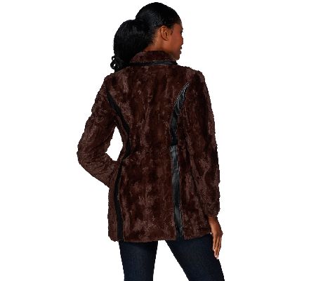 "As Is" Styled by Joe Zee Faux Fur Coat with Faux Leather Details - QVC.com