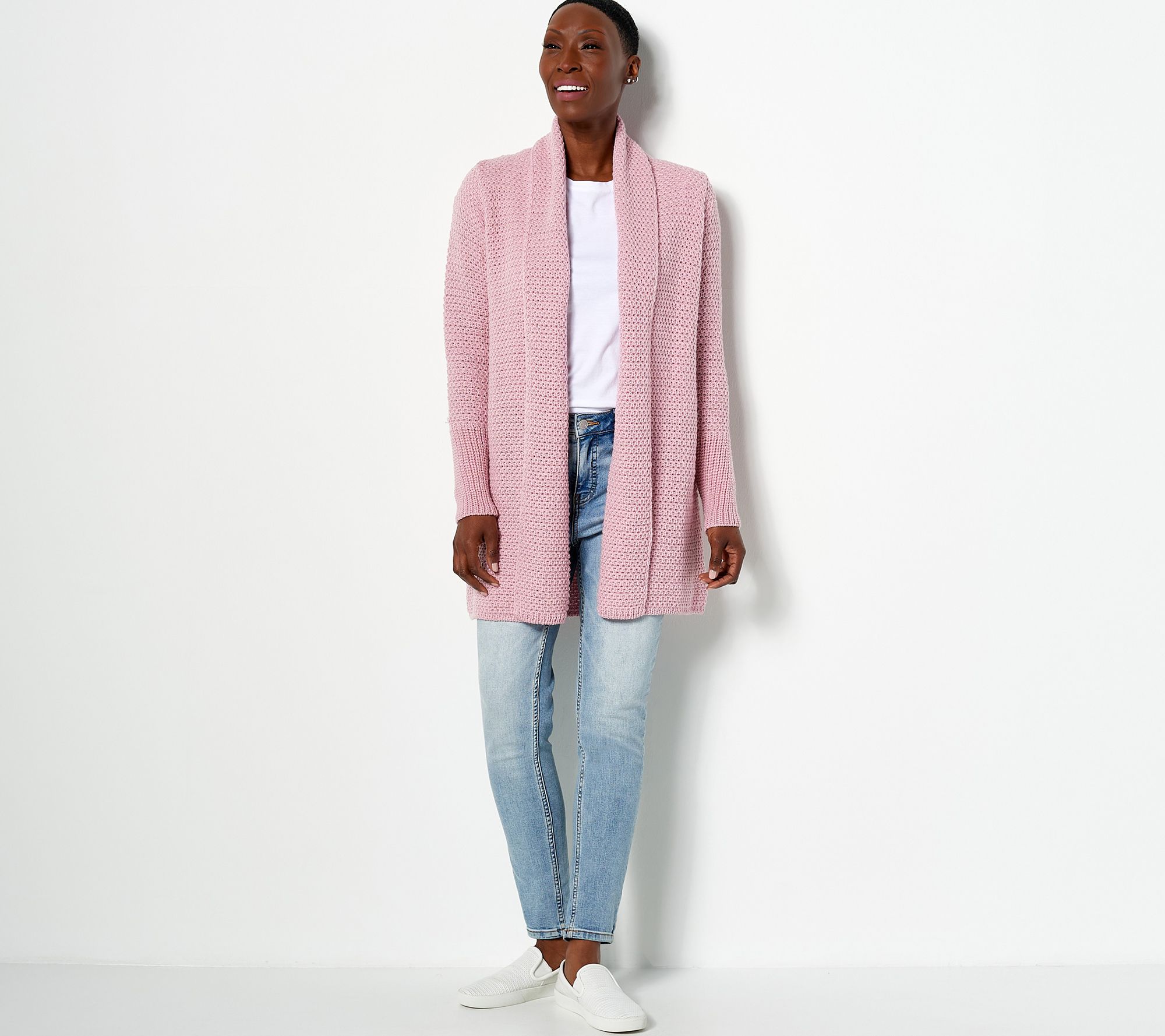 "As Is" Islander Regular Merino Wool Open Front Duster Cardigan - QVC.com