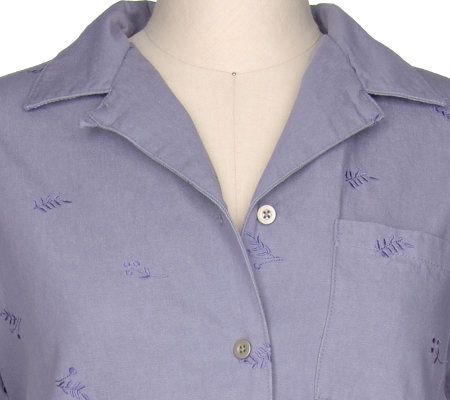 Denim & Co. Tonal Floral Embroidered Camp Shirt & Crop Pants - QVC.com