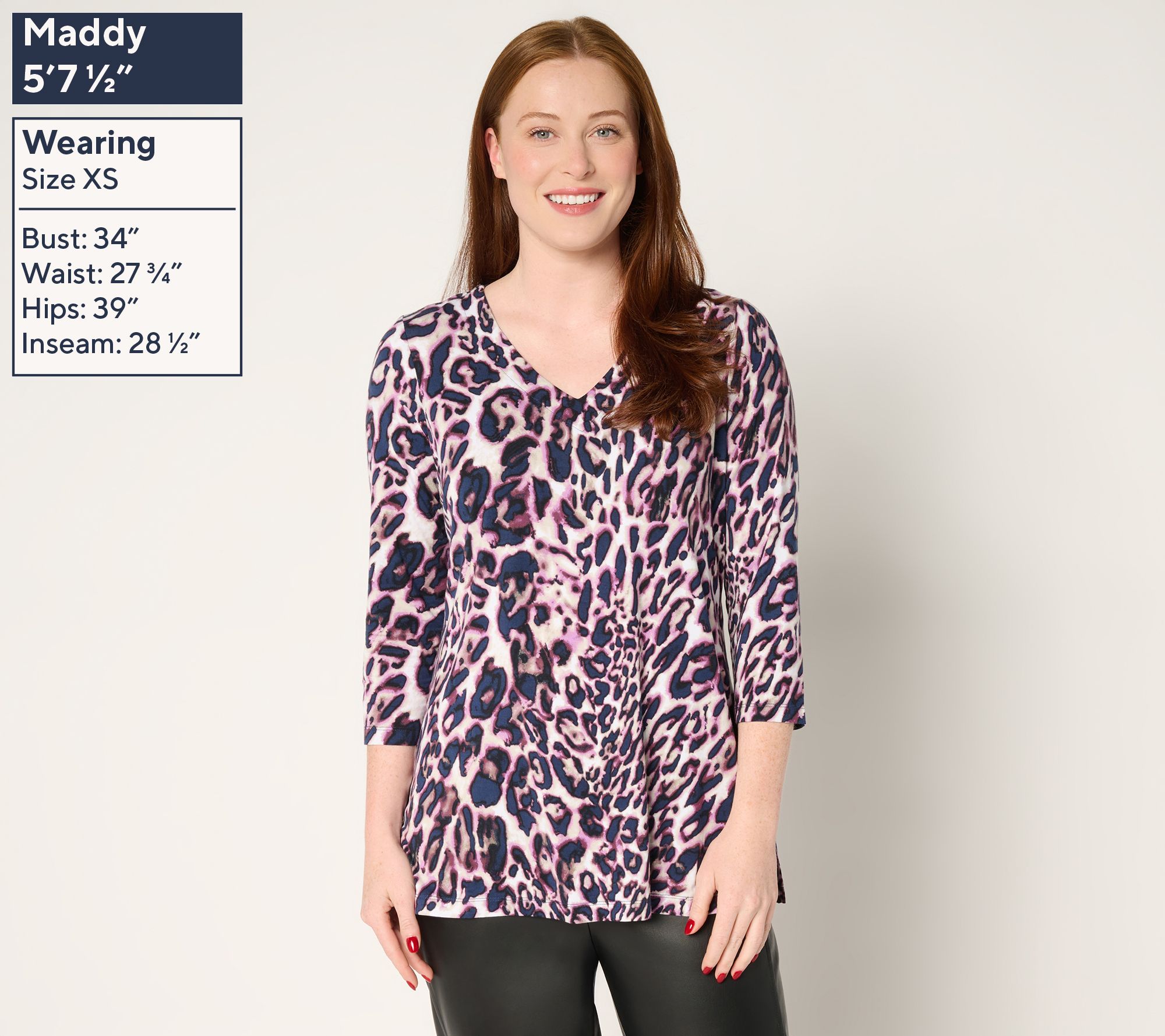 Belle by Kim Gravel Rayon Spandex Animal Instinct V Neck Top - QVC.com