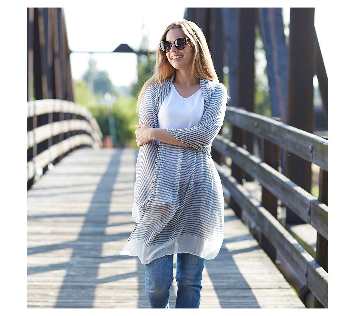 Hadley Wren Tiny Stripe Insect Shield 70" x 40"Scarf - QVC.com