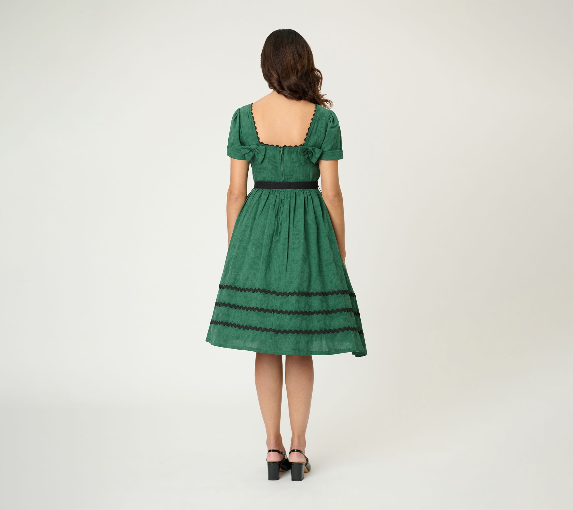 Unique Vintage Emerald & Pumpkin Pin Cotton Swing Dress - QVC.com