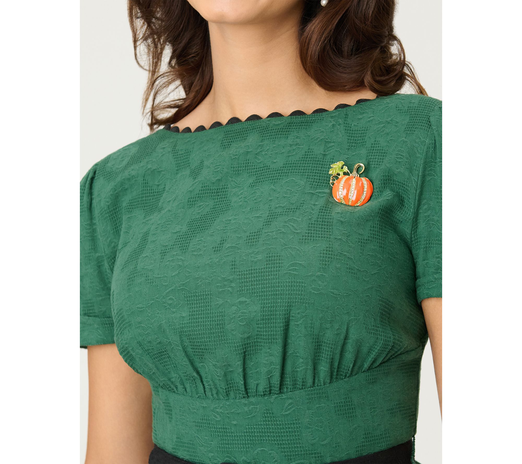 Unique Vintage Emerald & Pumpkin Pin Cotton Swing Dress - QVC.com