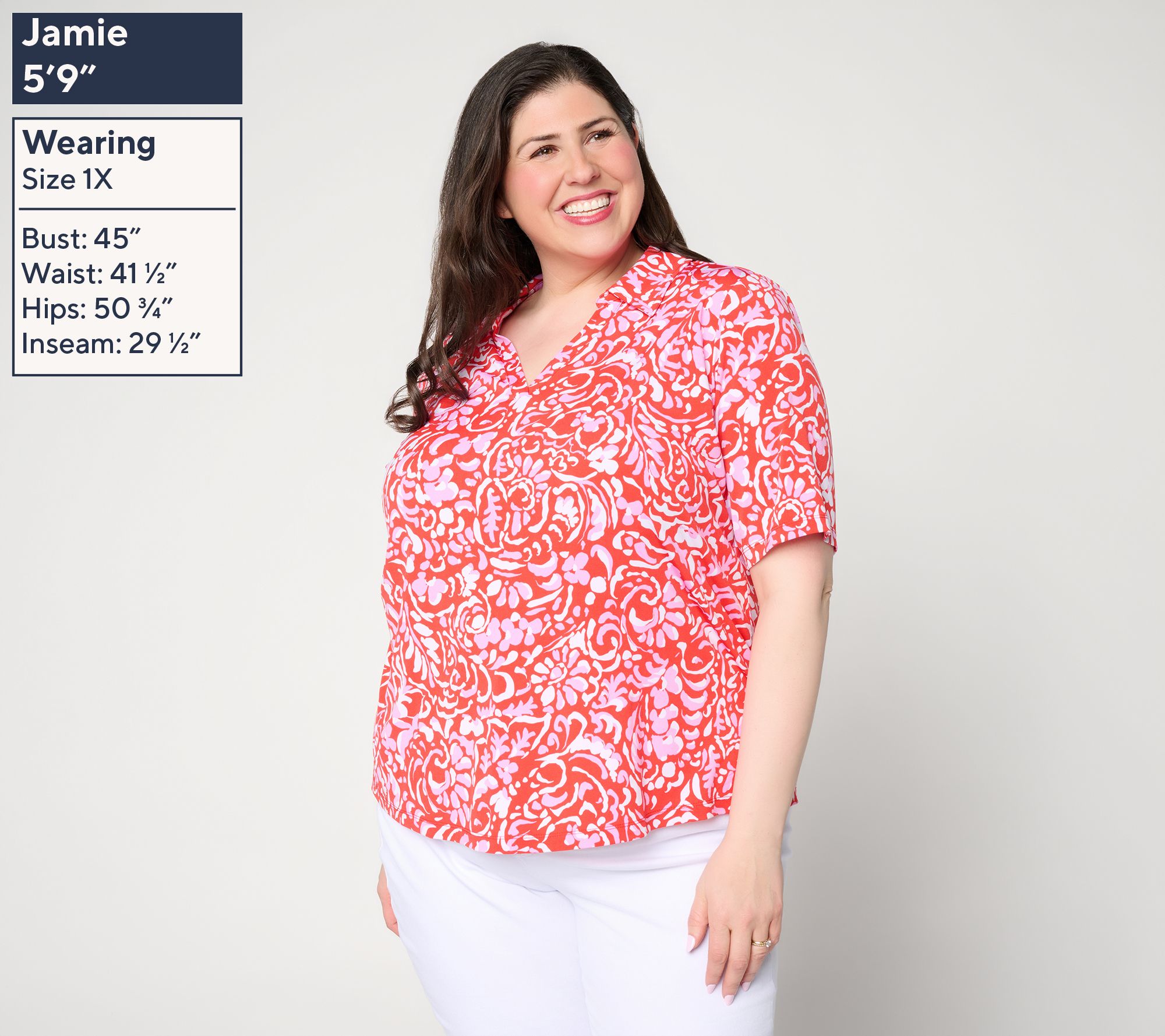 Susan Graver Printed Liquid Knit Split-Neck ElbowSleeve Top - QVC.com