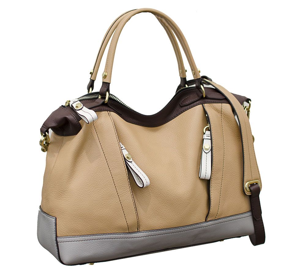 "As Is" orYANY Carolina Pebble Leather Zip Top Satchel - QVC.com