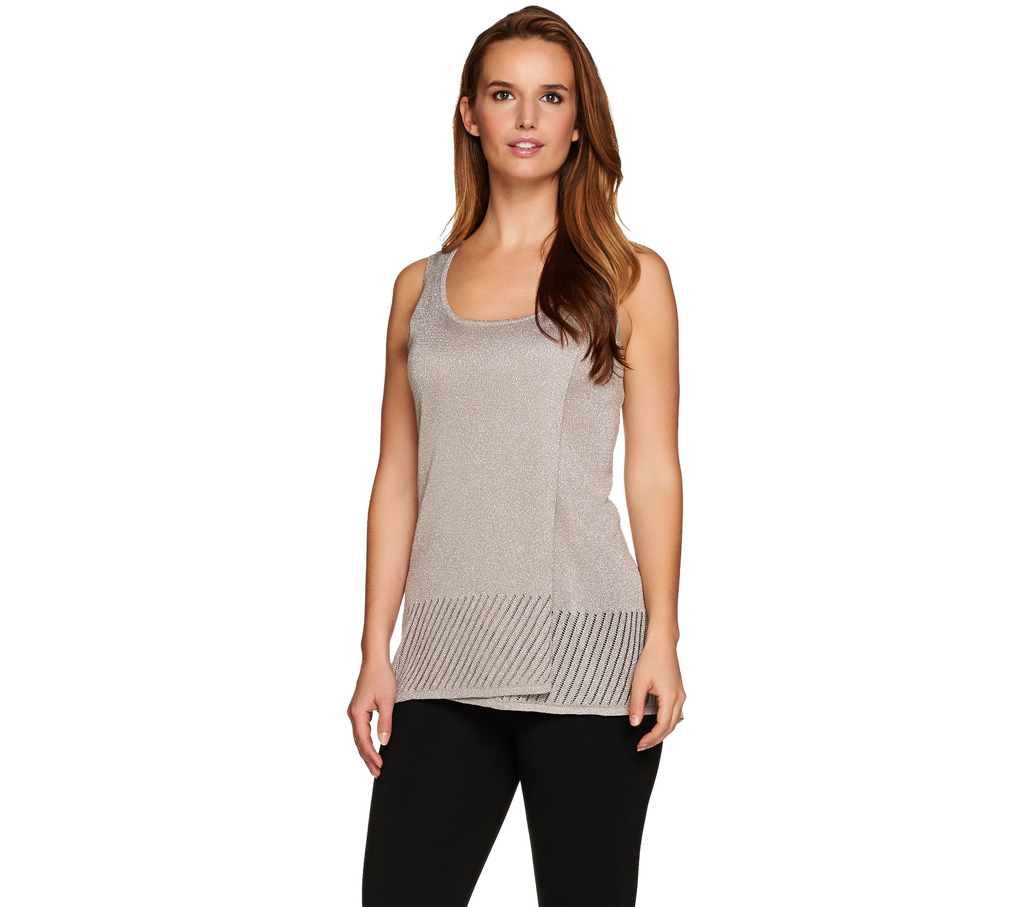 H by Halston Metallic Tank with Pointelle Detail - QVC.com