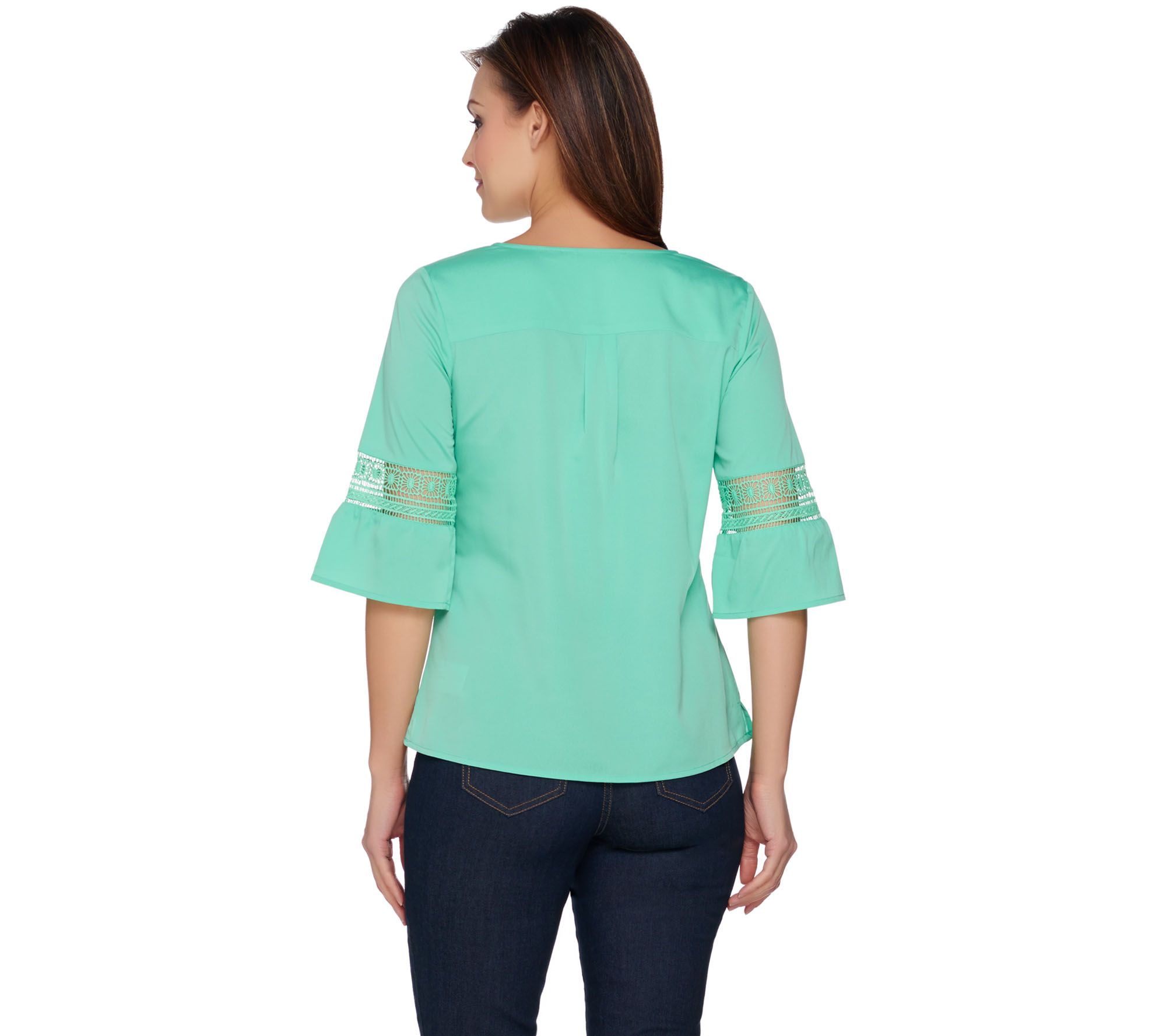 C. Wonder Flutter Sleeve Blouse with Lace Detail - QVC.com