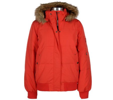 Zero Xposur Down & Feather Bomber Jacket with Faux Fur Trimmed Hood ...