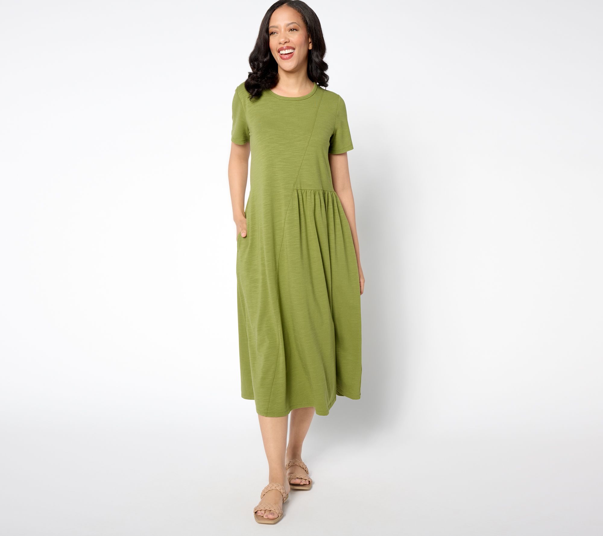 Joan Rivers Cotton Modal Midi Dress with Pockets - QVC.com