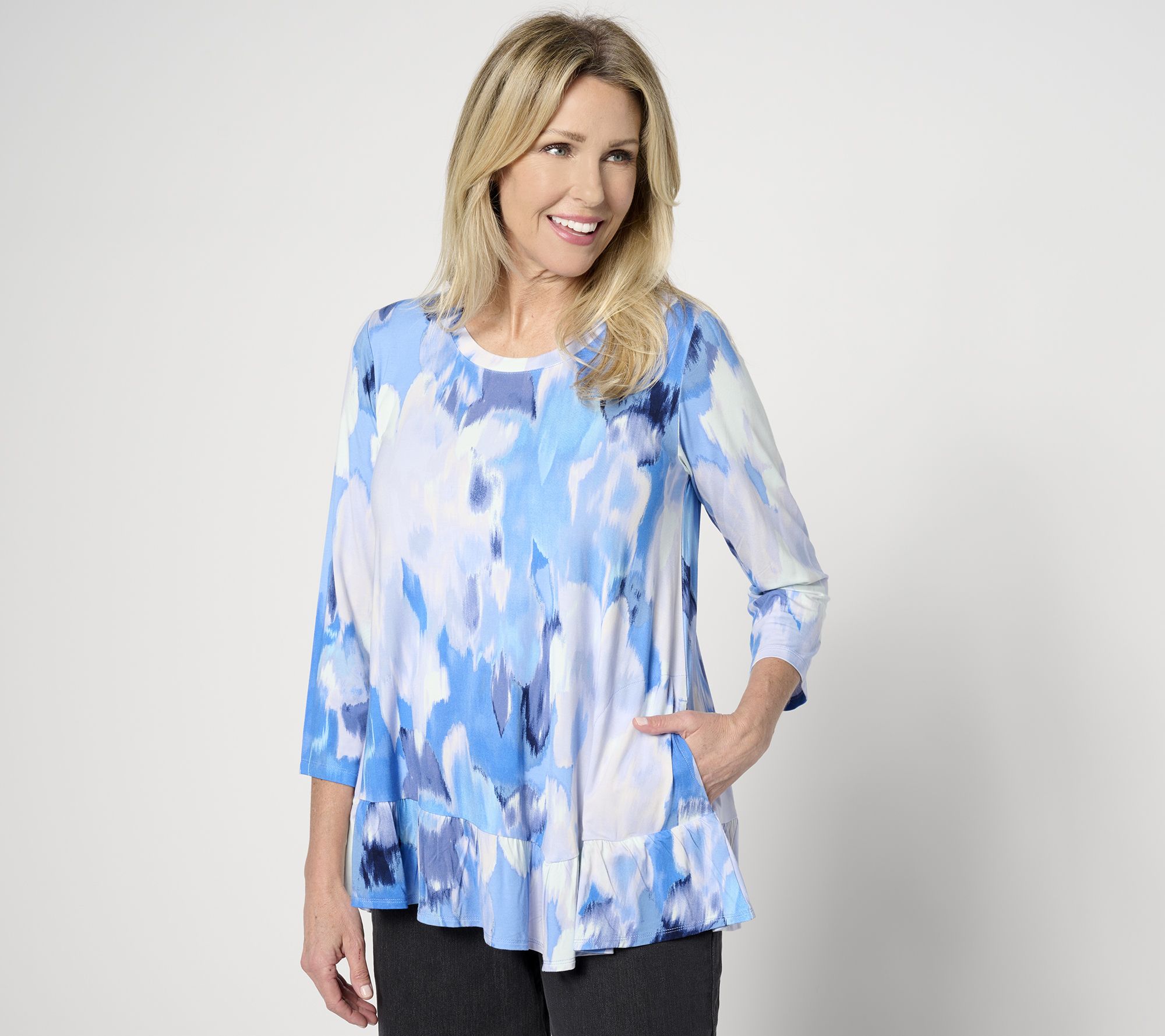 "As Is" LOGO by Lori Goldstein Rayon 230 Top with Ruffle Hem - QVC.com