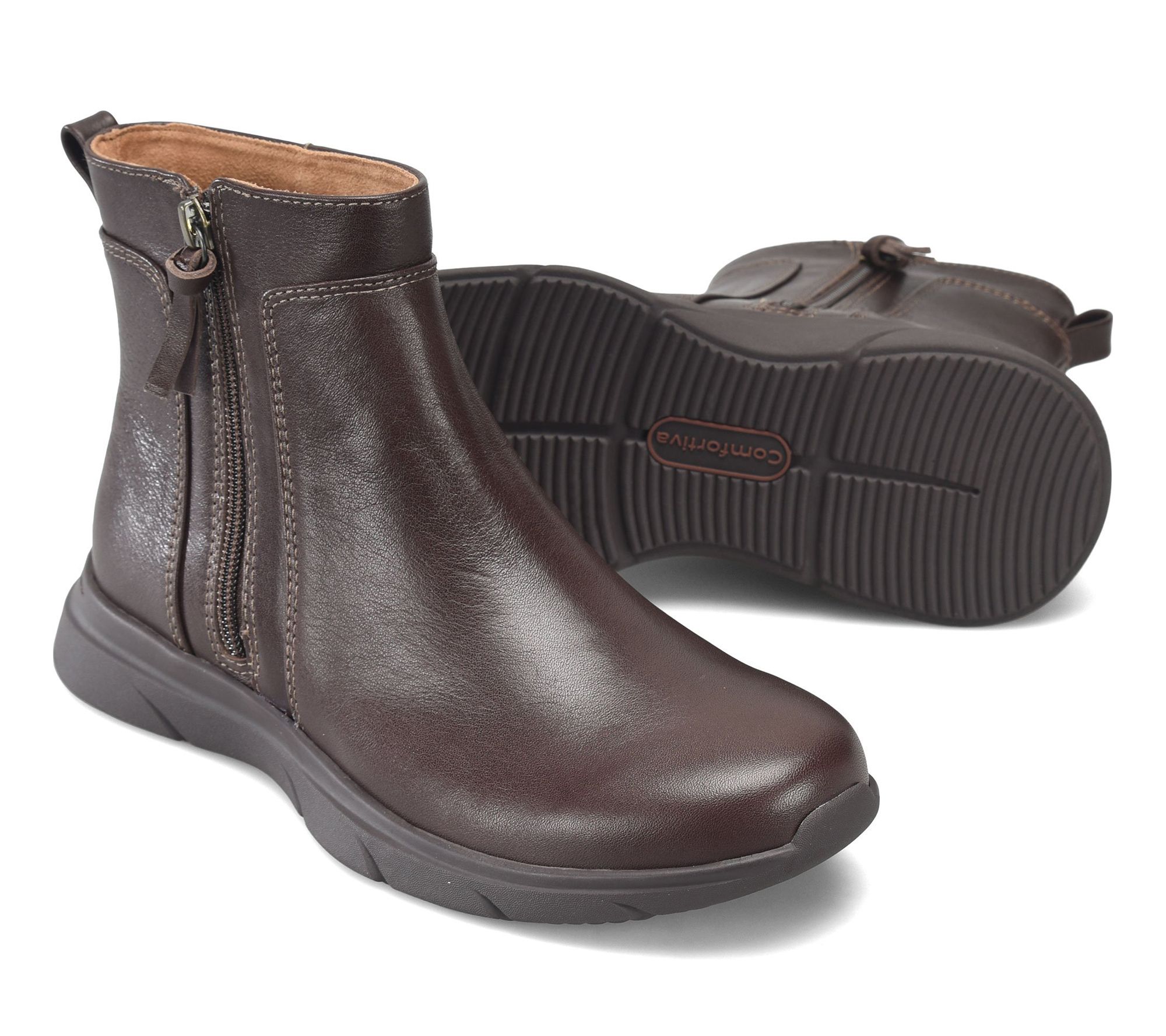 Comfortiva Water Resistant Leather Side Zip Bootie - Maxine - QVC.com