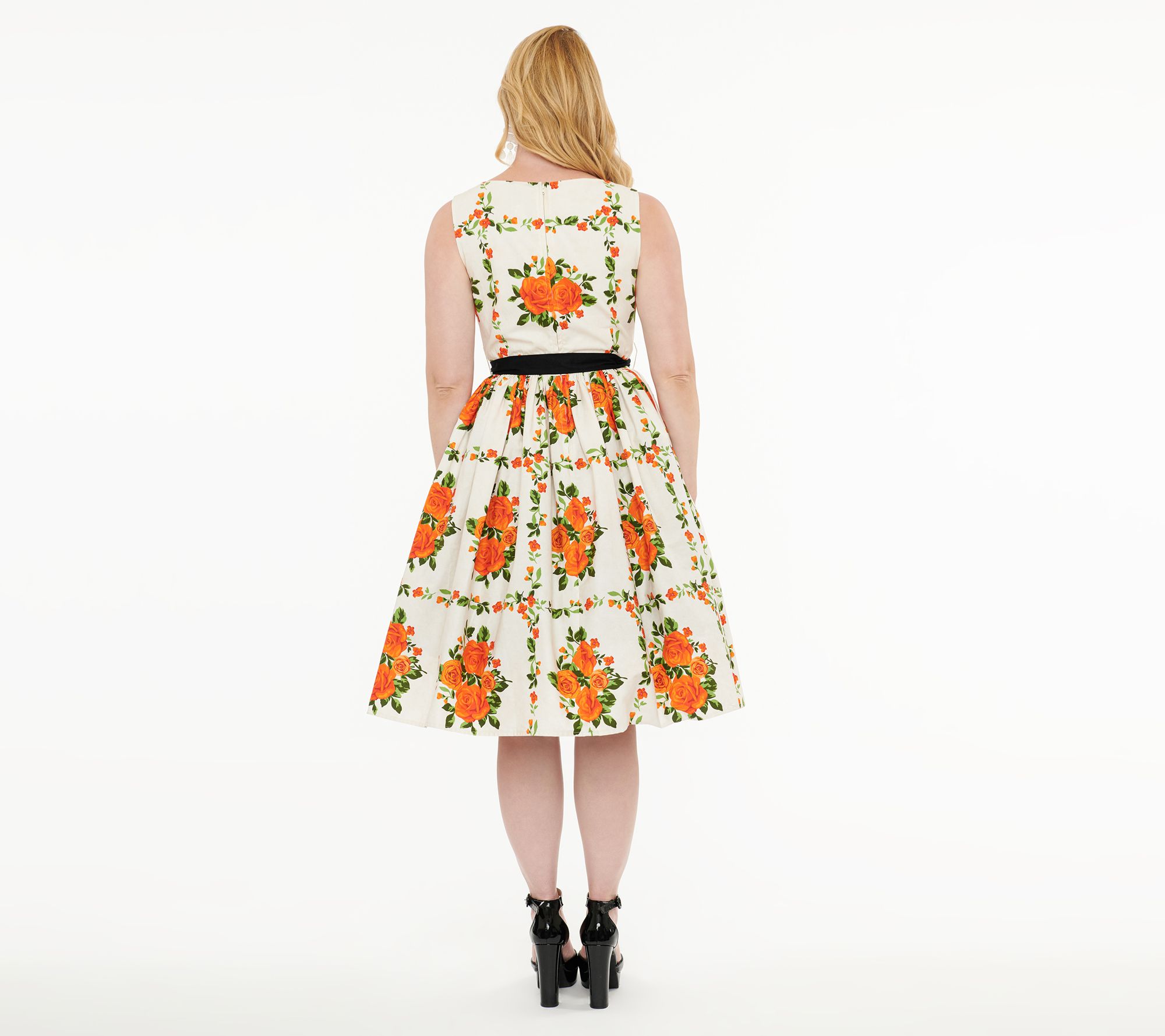 Unique Vintage Fall Floral Sleeveless Belted Swing Dress - QVC.com