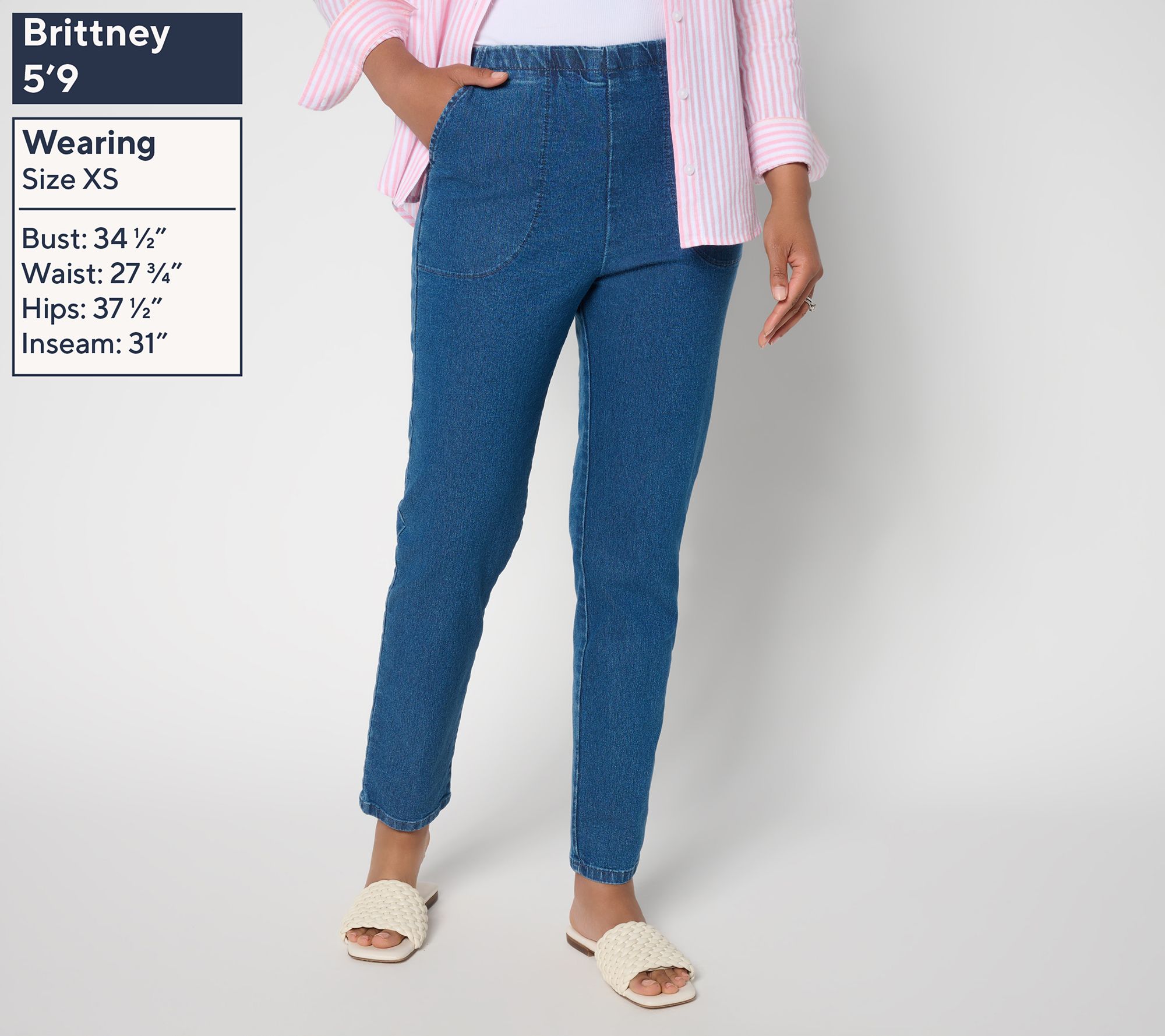 Denim & Co. Petite Indigo Flat Front Denim Side Pocket Pant - QVC.com