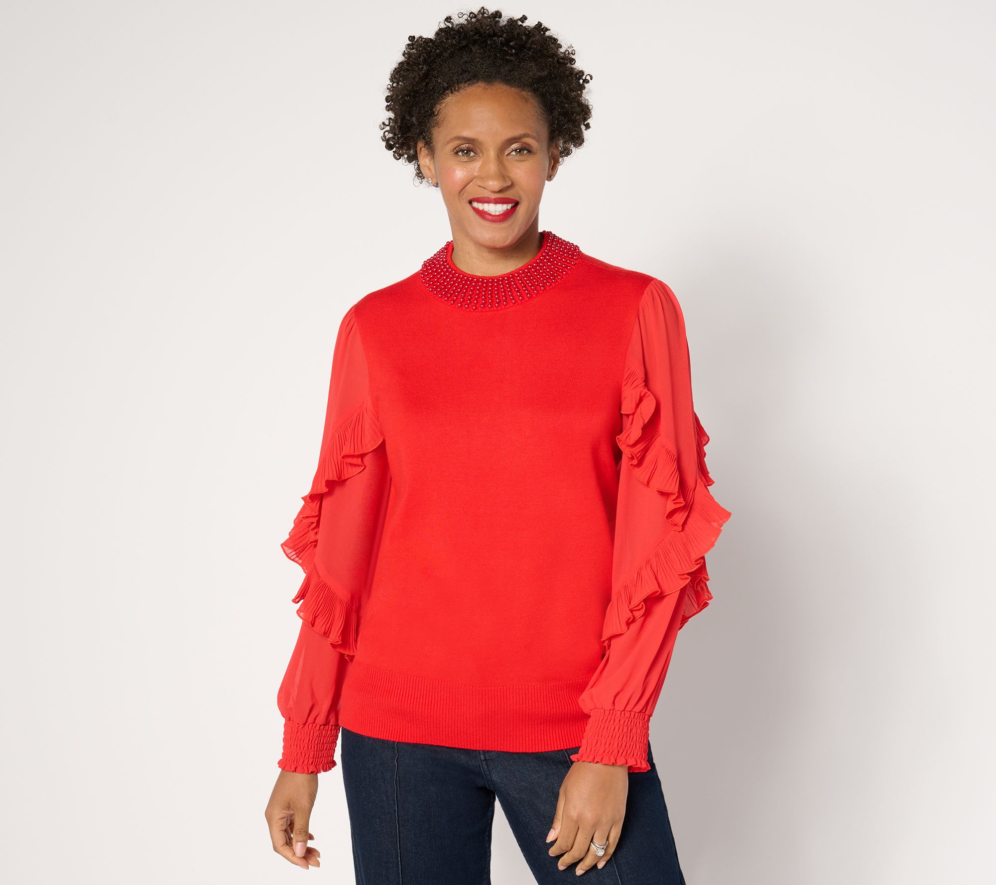 "As Is" Mally Roncal Jules Embellished Mock Neck Sweater - QVC.com