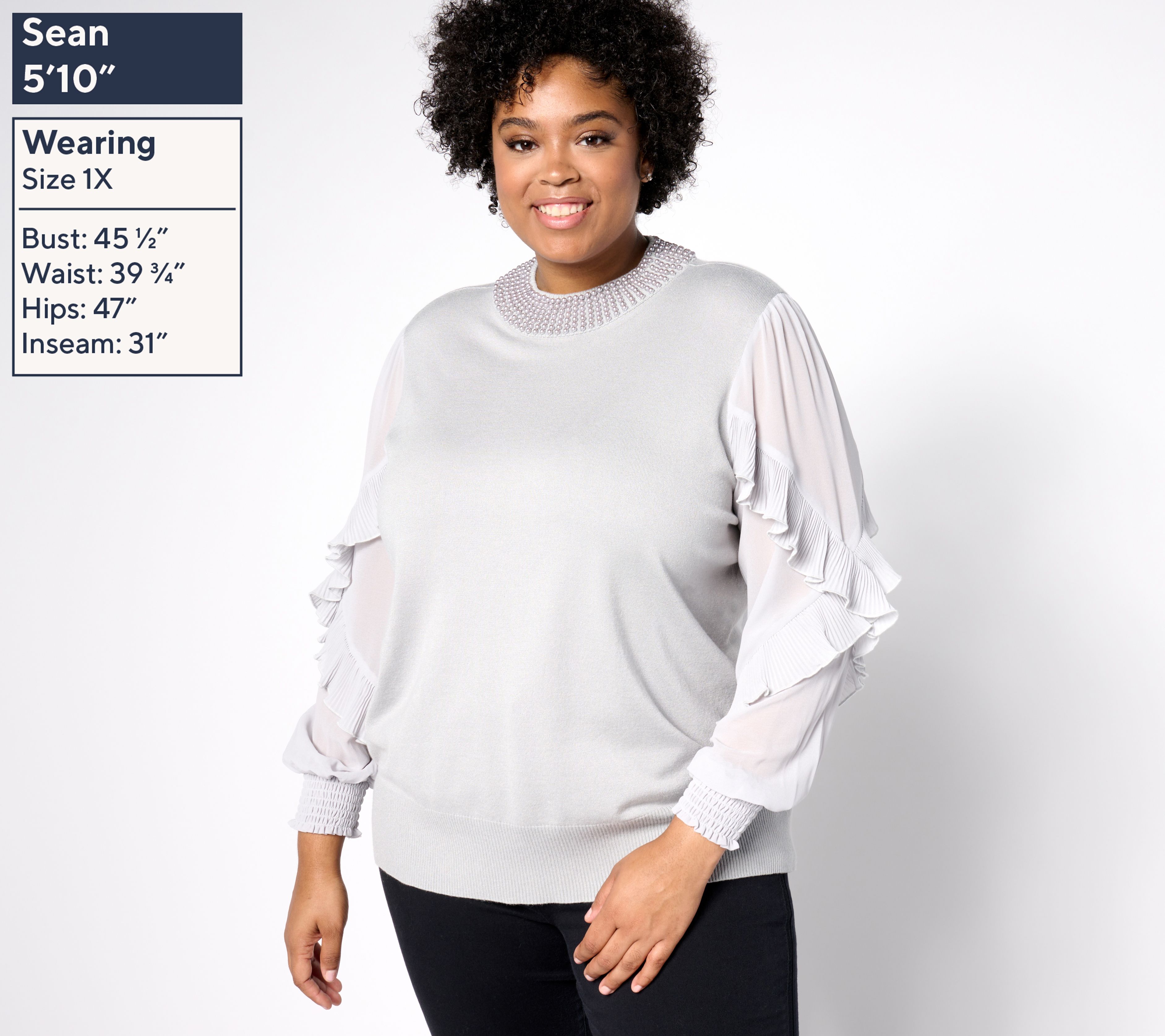 "As Is" Mally Roncal Jules Embellished Mock Neck Sweater - QVC.com