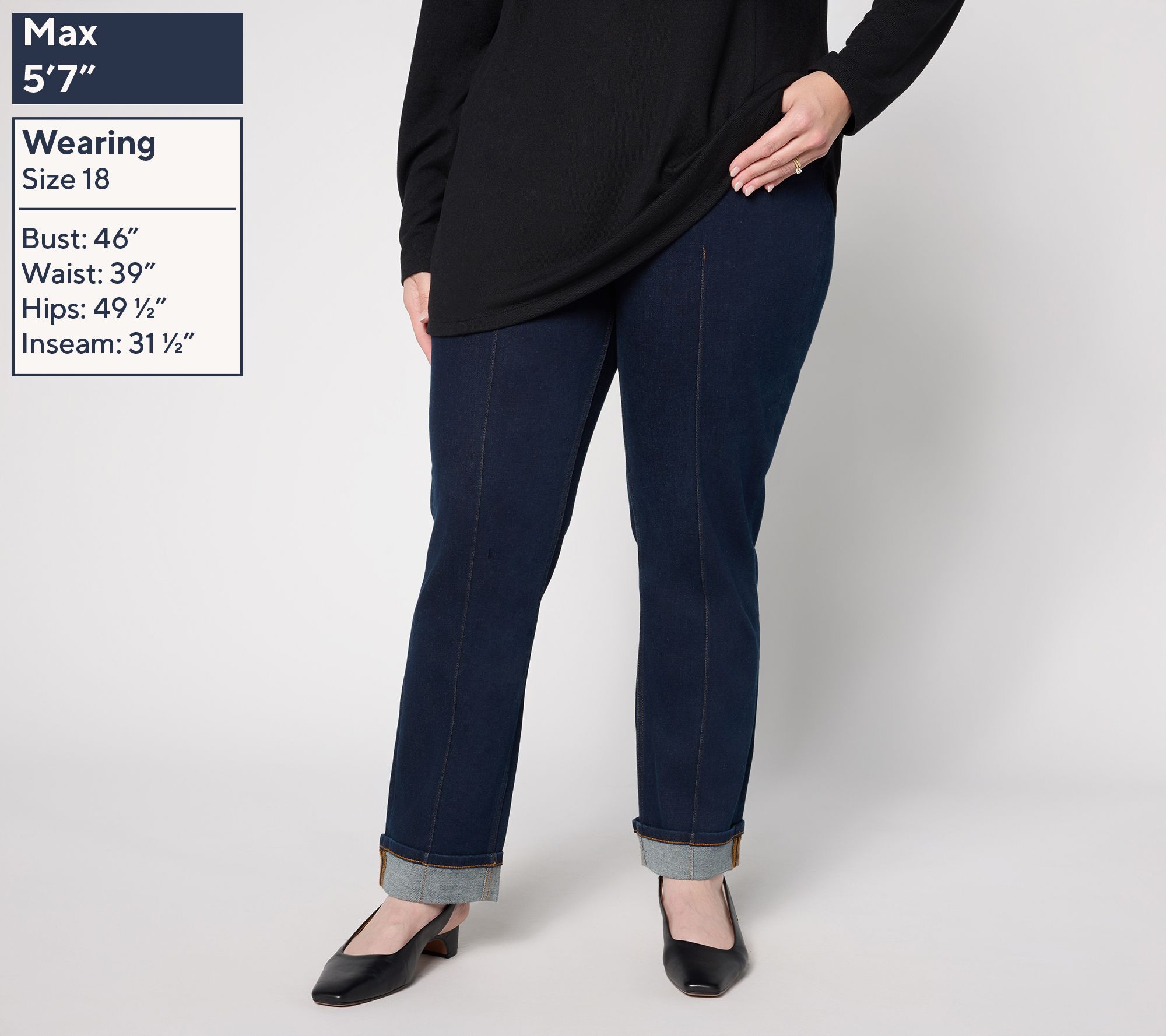 Denim & Co. Easy Stretch Straight Leg Cuffed Ankle Jean - QVC.com
