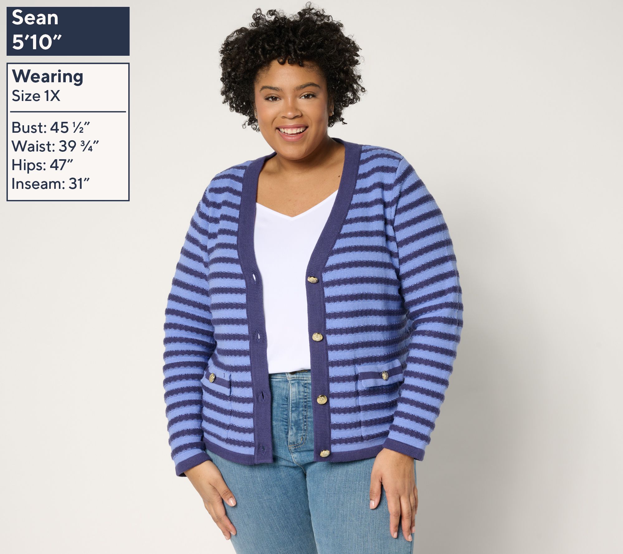 "As Is" Isaac Mizrahi Live! Striped Button Front Sweater Cardigan - QVC.com