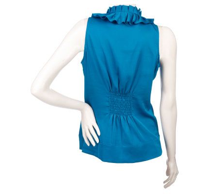 Dialogue Sleeveless Button Front Blouse with Ruffle Trim - QVC.com