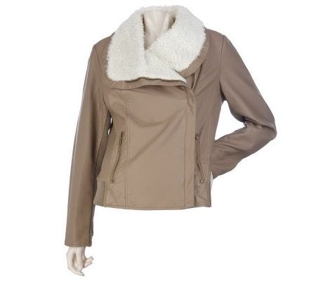 K-DASH by Kardashian Faux Leather Jacket with Faux Shearling - QVC.com