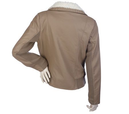 K-DASH by Kardashian Faux Leather Jacket with Faux Shearling - QVC.com