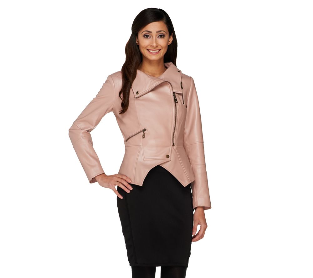 "As Is"G.I.L.I. Leather Motorcycle Jacket with Zipper Details - QVC.com