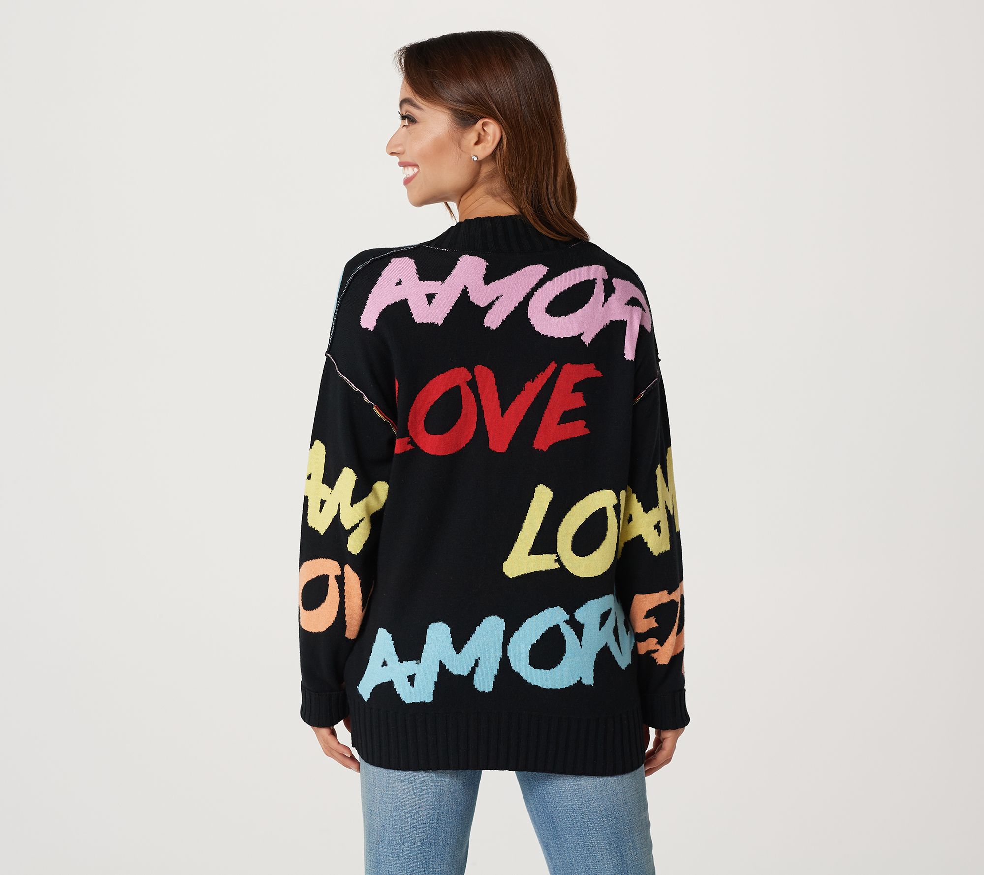 "As Is" Peace Love World Snap-Front "Love" Jacquard Sweater - QVC.com