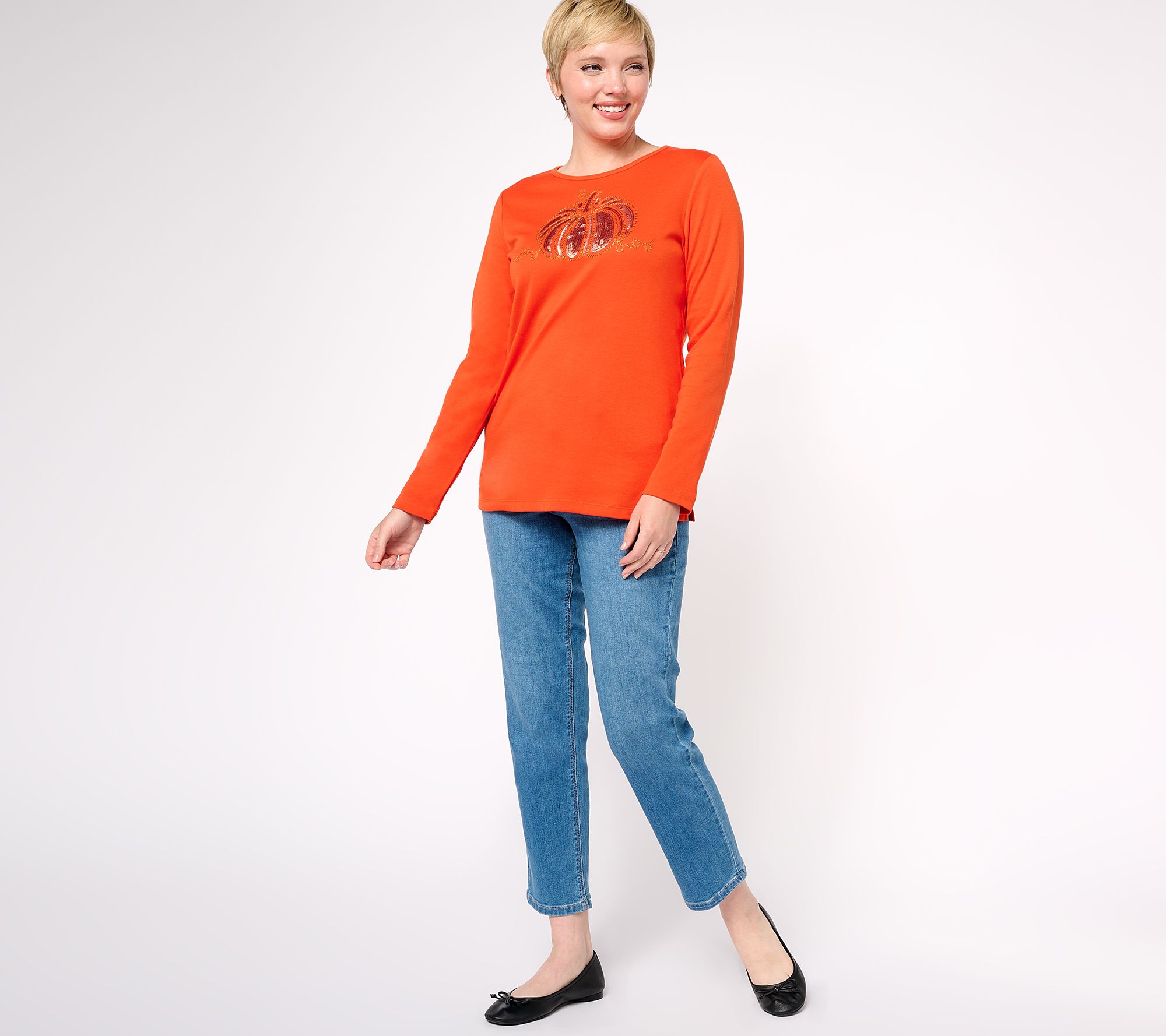 "As Is" Quacker Factory Elegant Pumpkin Long Sleeve Top - QVC.com