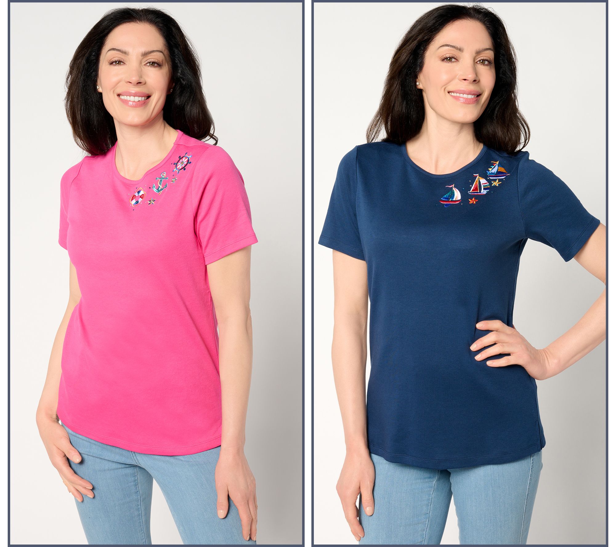 "As Is" Quacker Factory Sizzling Summer Set of Two Short Slv Tops - QVC.com