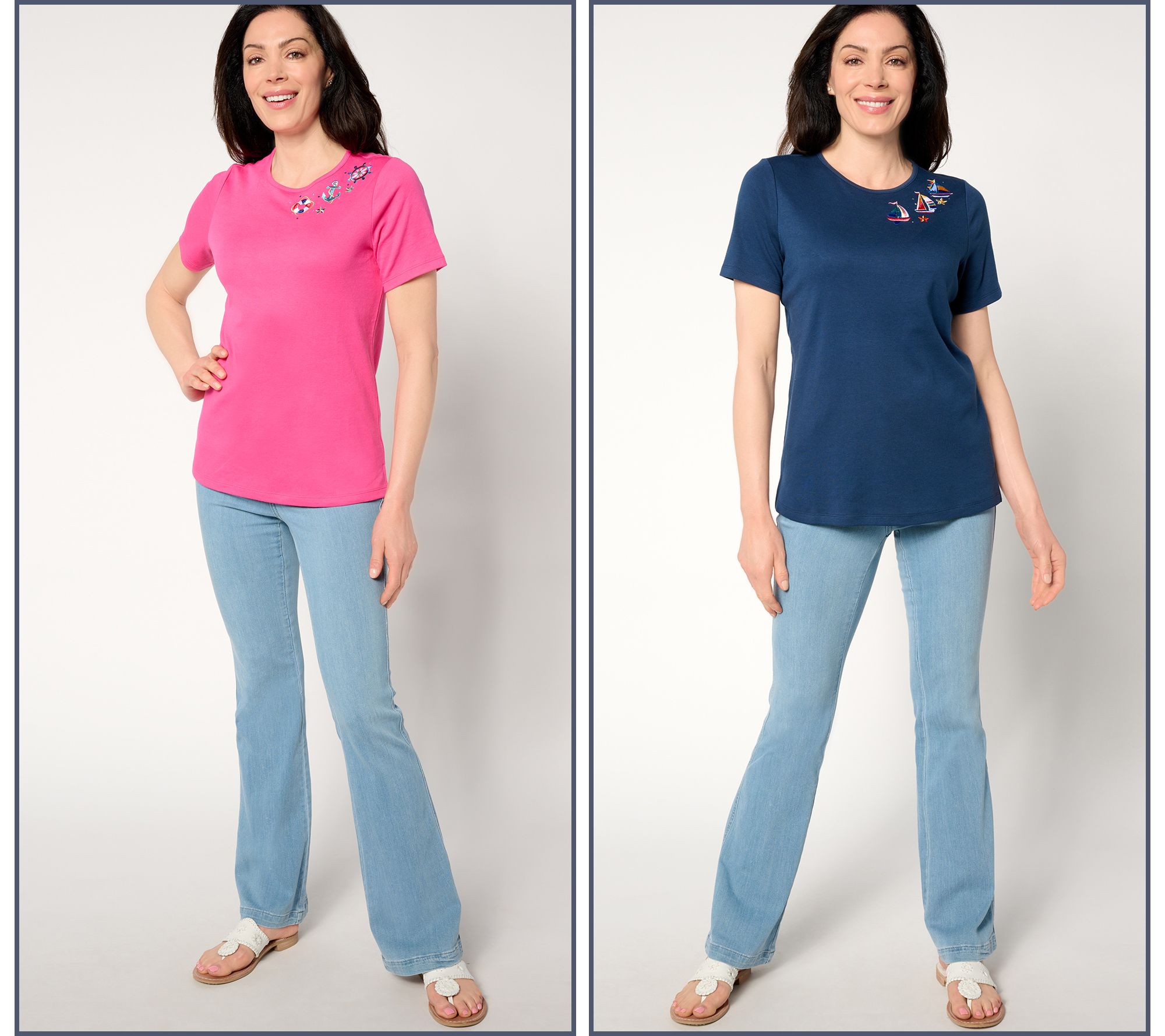 "As Is" Quacker Factory Sizzling Summer Set of Two Short Slv Tops - QVC.com