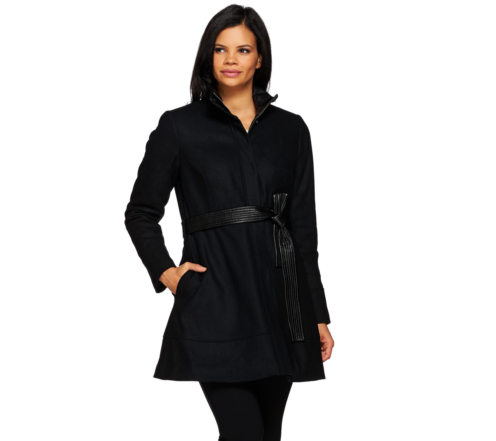 "As Is" G.I.L.I Wool Peplum Coat with Faux Leather Belt - QVC.com