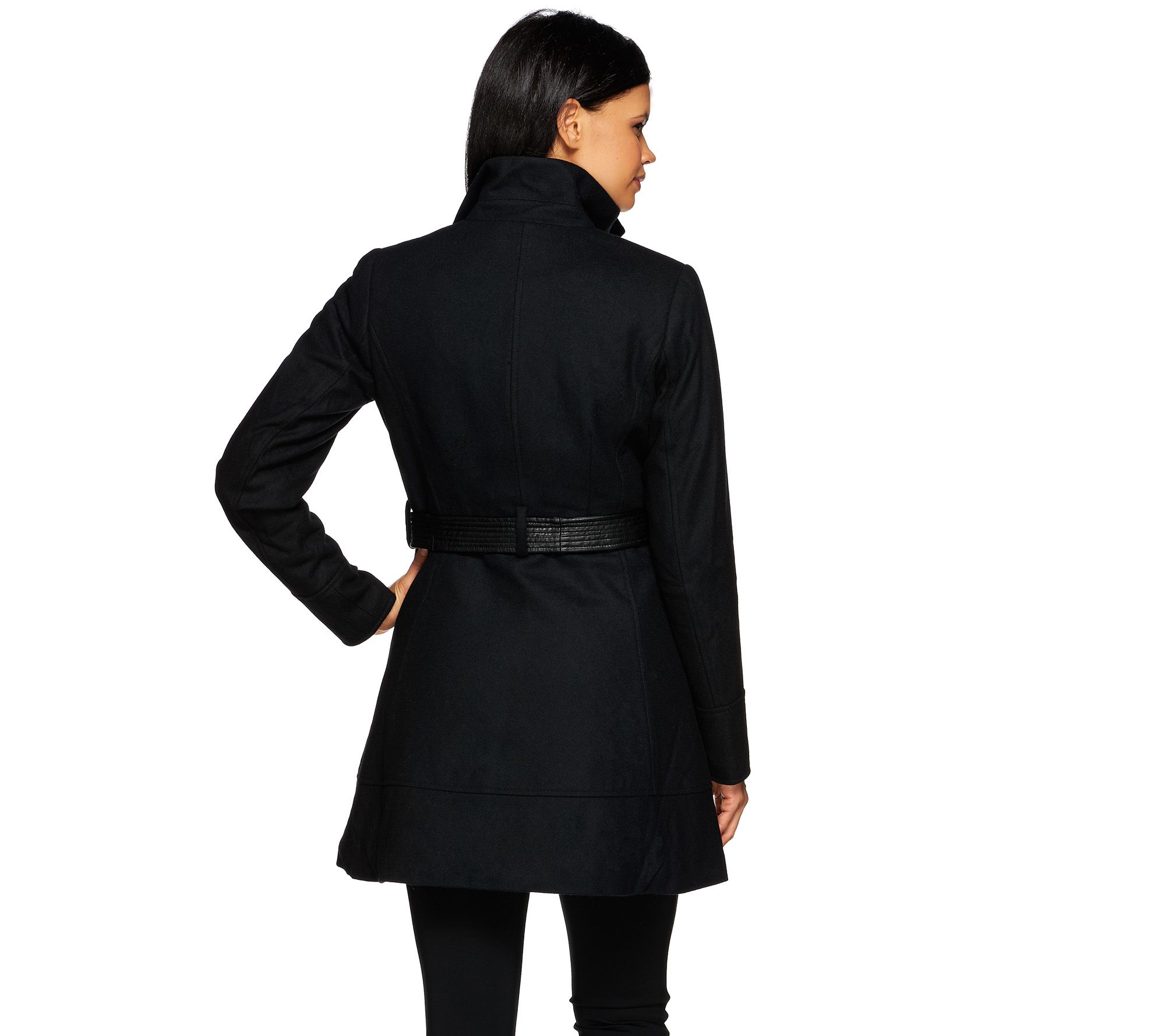 "As Is" G.I.L.I Wool Peplum Coat with Faux Leather Belt - QVC.com