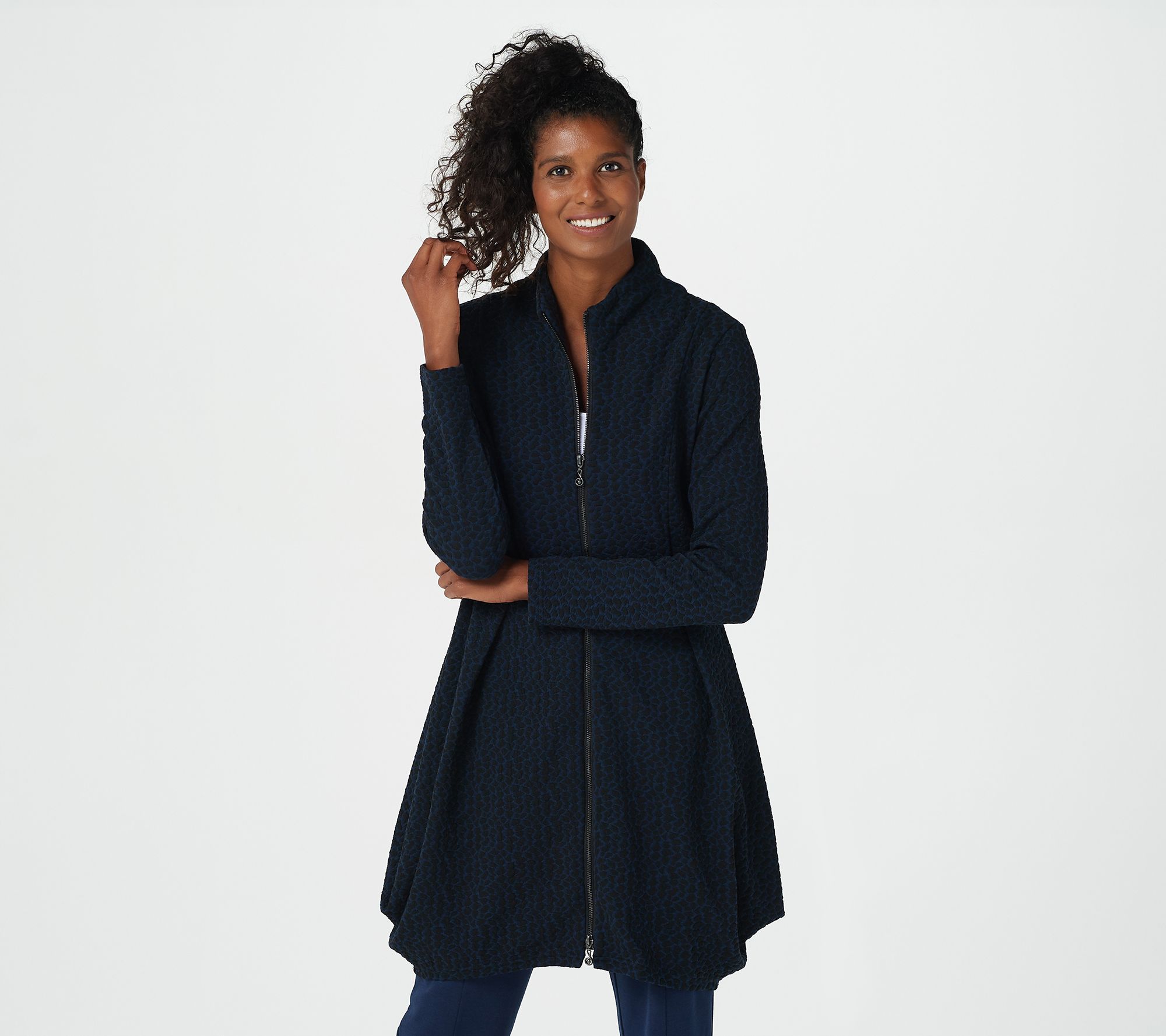 Truth + Style Petite Jacquard Knit Zip-Front Tunic w/ Funnel Neck - QVC.com