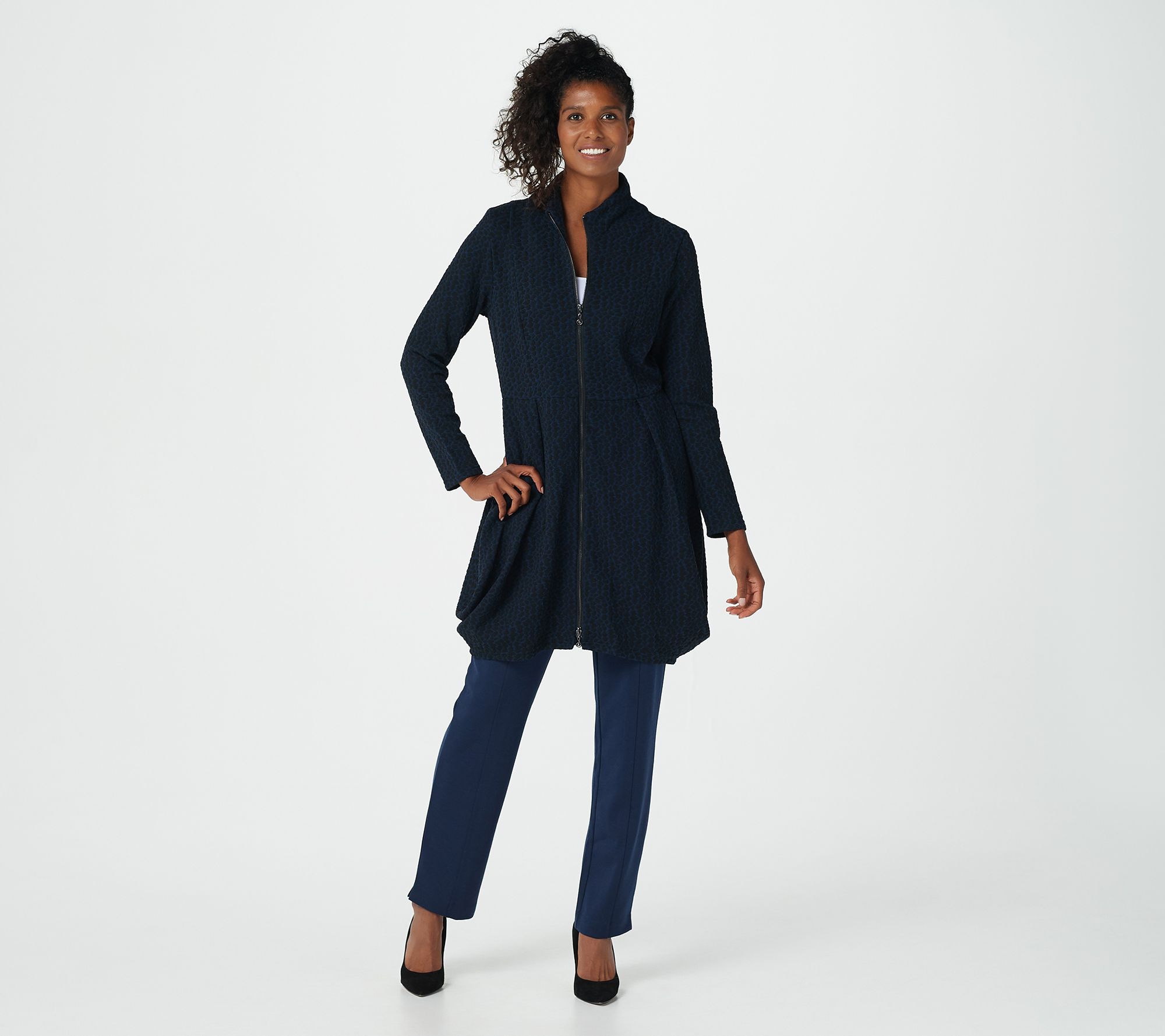Truth + Style Petite Jacquard Knit Zip-Front Tunic w/ Funnel Neck - QVC.com